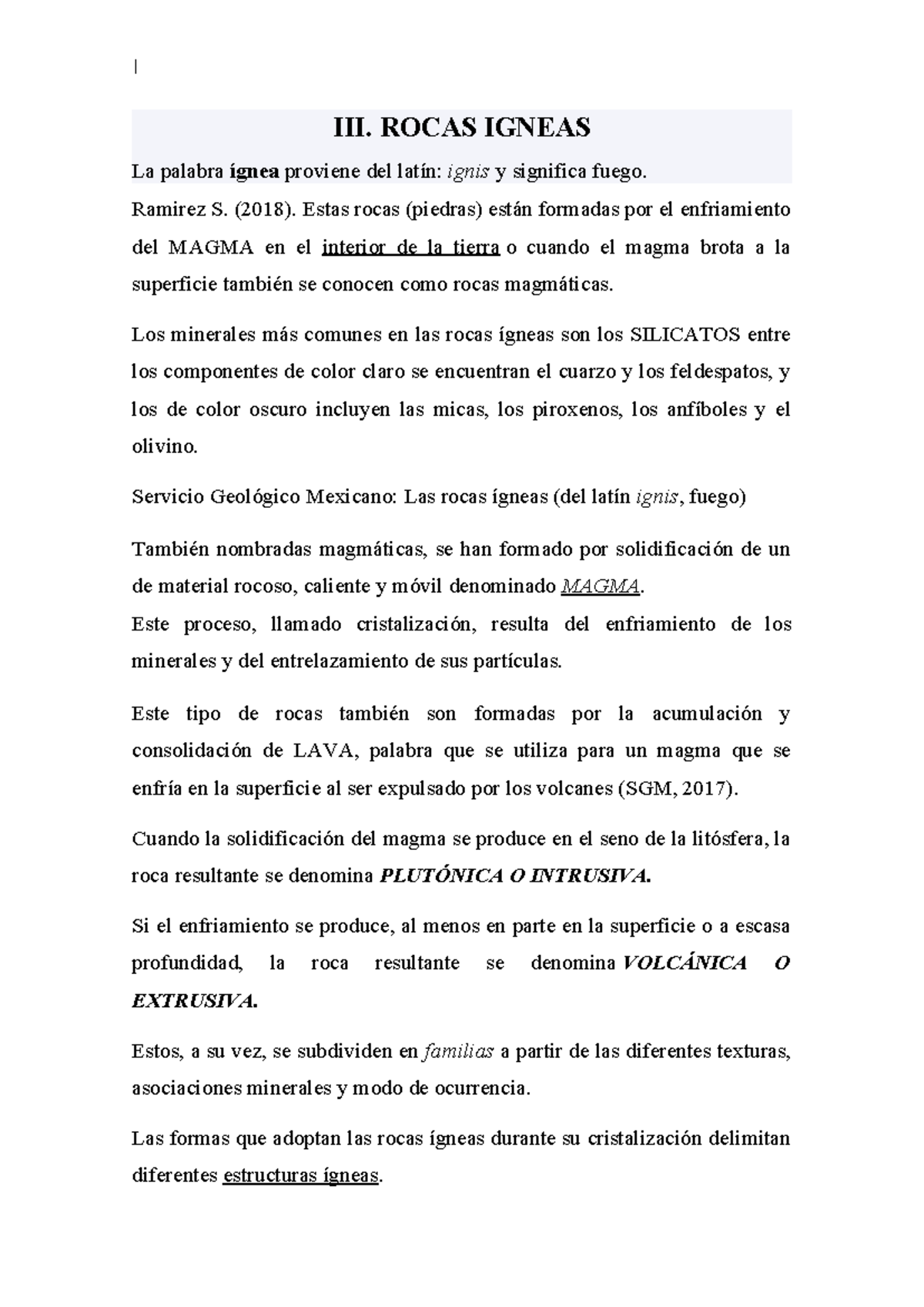 3. Rocas Igneas 1 para clase - III. ROCAS IGNEAS La palabra ígnea ...