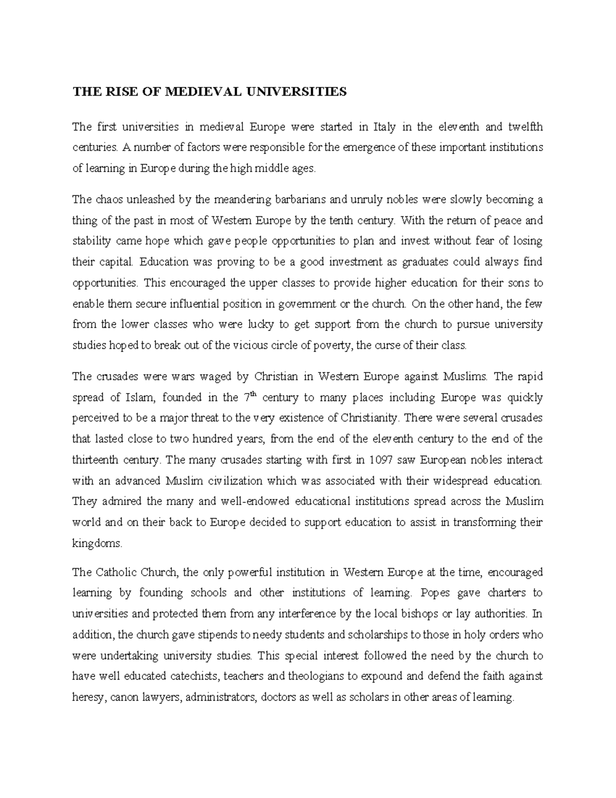 Universities - Summary History - THE RISE OF MEDIEVAL UNIVERSITIES The ...