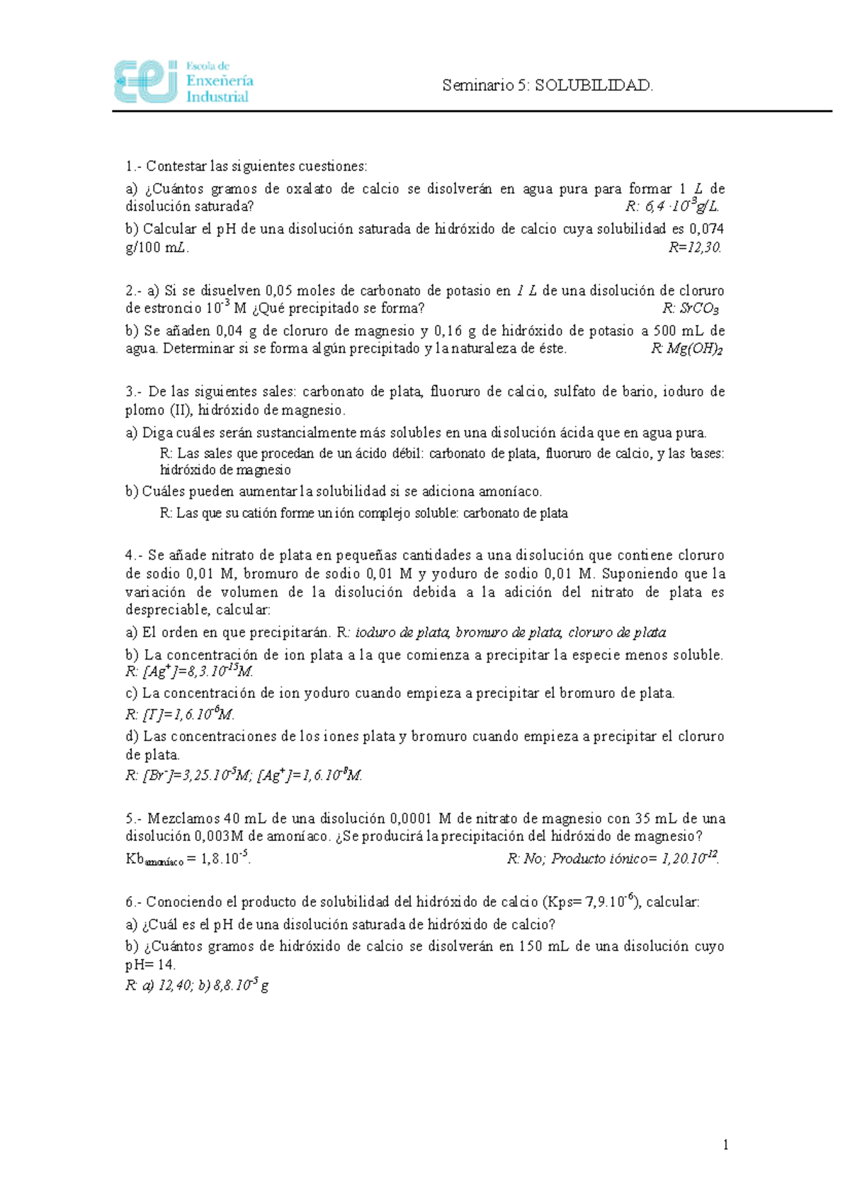 Seminario 5 solubilidad resuelto por Elena (Profesora) - Seminario 5 ...