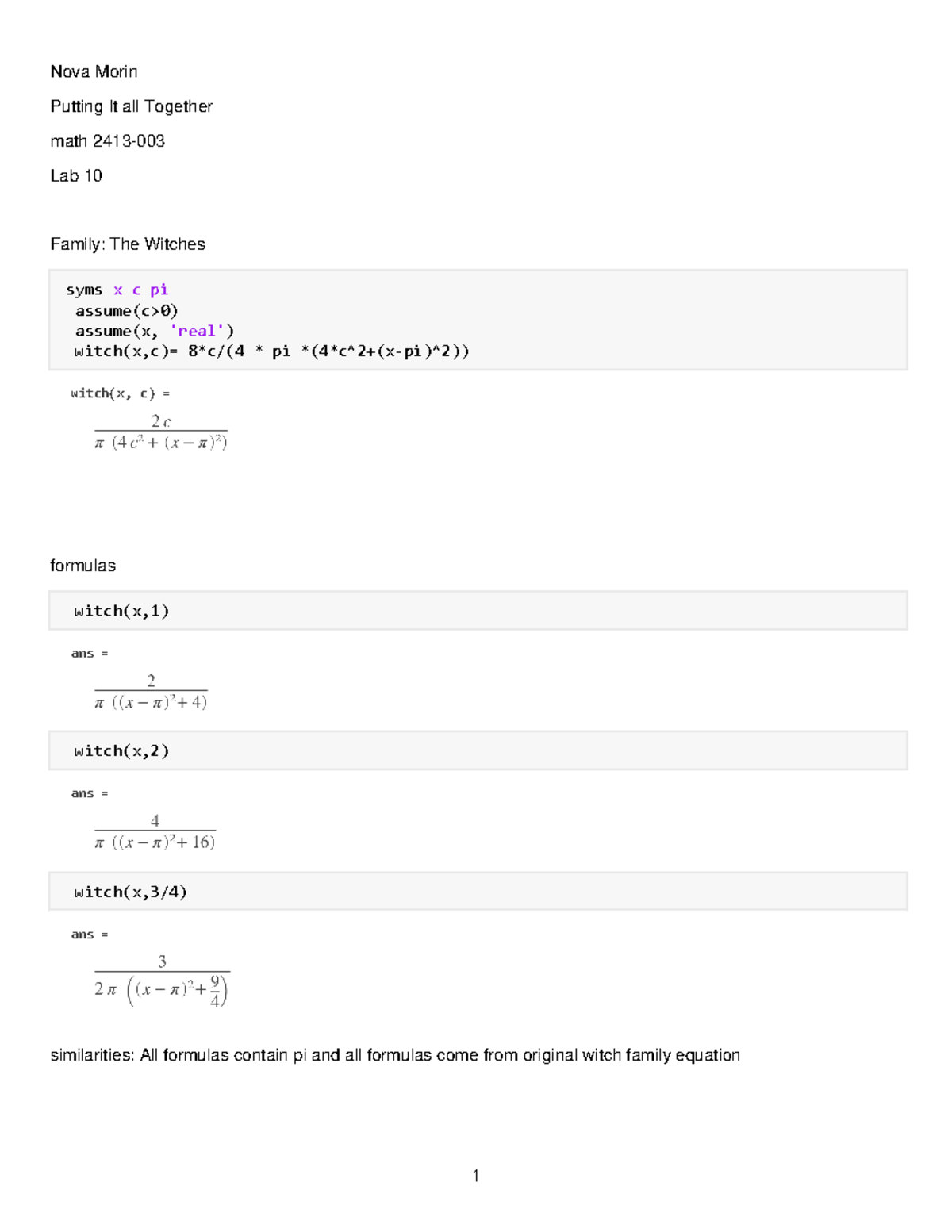 Lab10 - cal 1 - Nova Morin Putting It all Together math 2413- Lab 10 ...