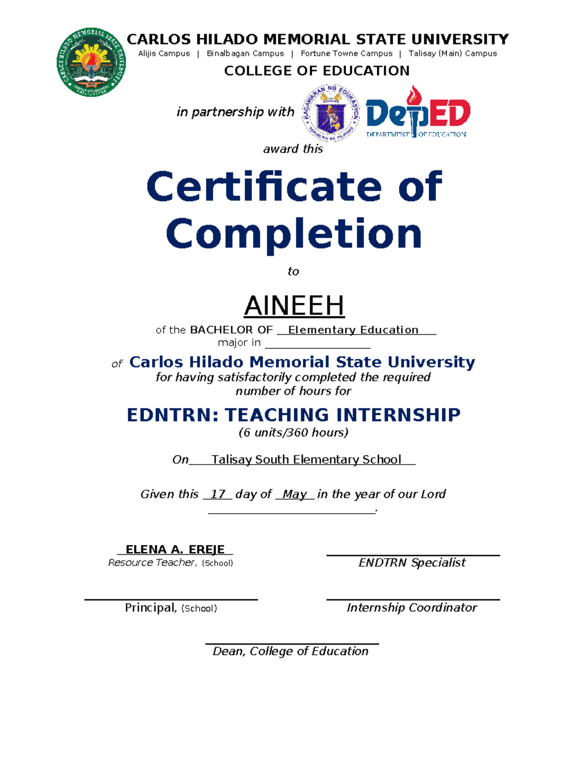 Edntrn Certificate OF Completion template - CARLOS HILADO MEMORIAL ...