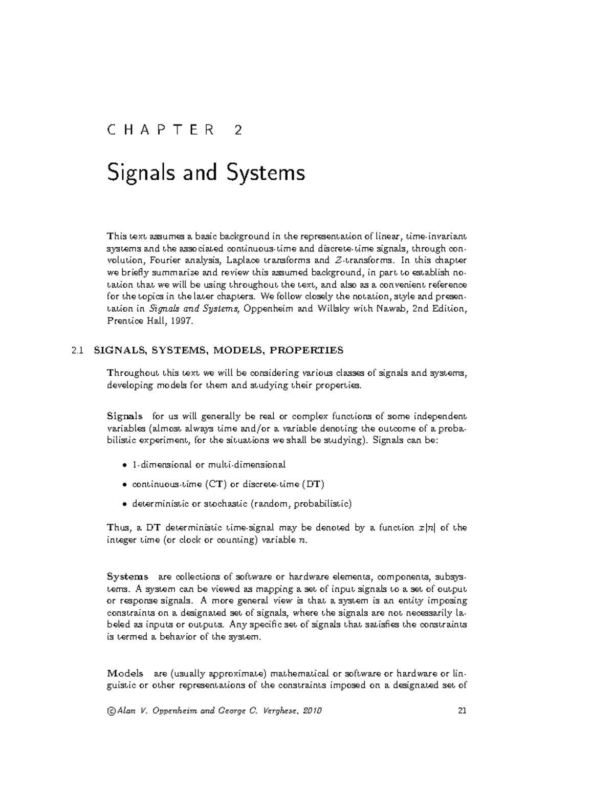 MIT6 011S10 chap02 - señales y sistemas - C H A P T E R 2 Signals and Systems This text assumes ...