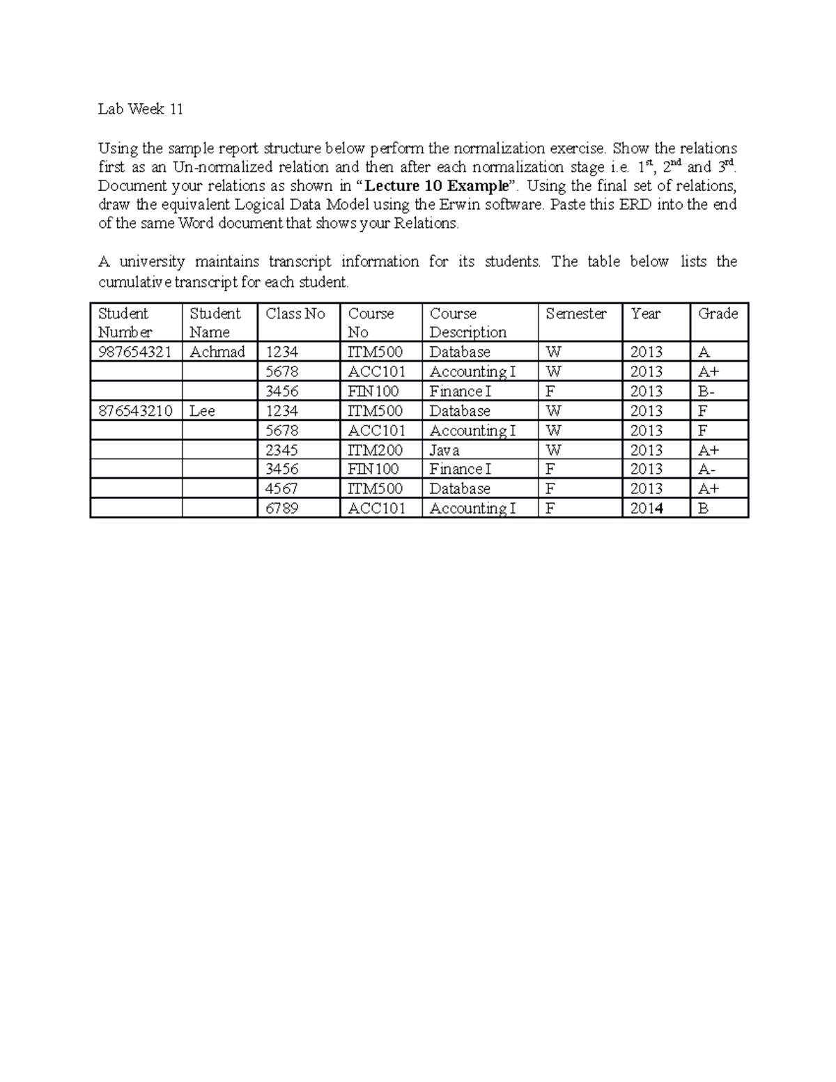 Lab Week 11 Question - Lab - Lab Week 11 Using the sample report structure below perform the ...