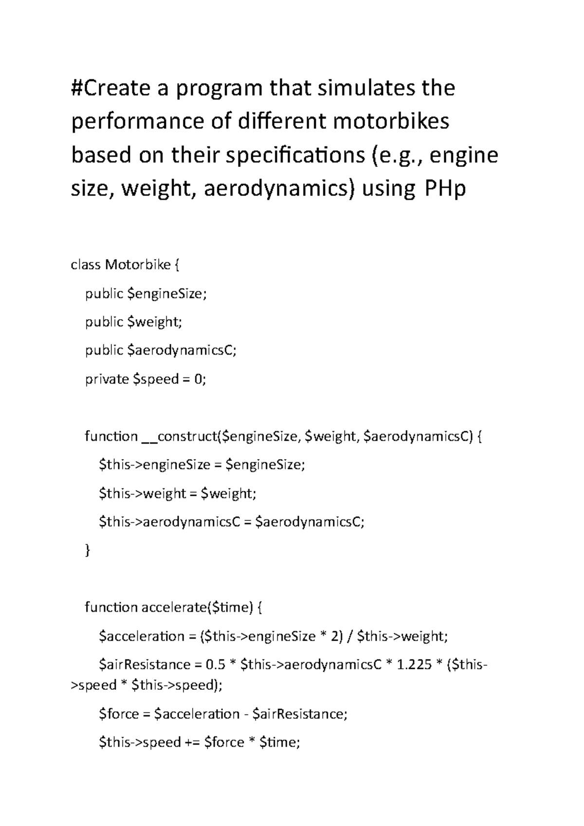 Motorbikes based on their specifications-php - #Create a program that ...