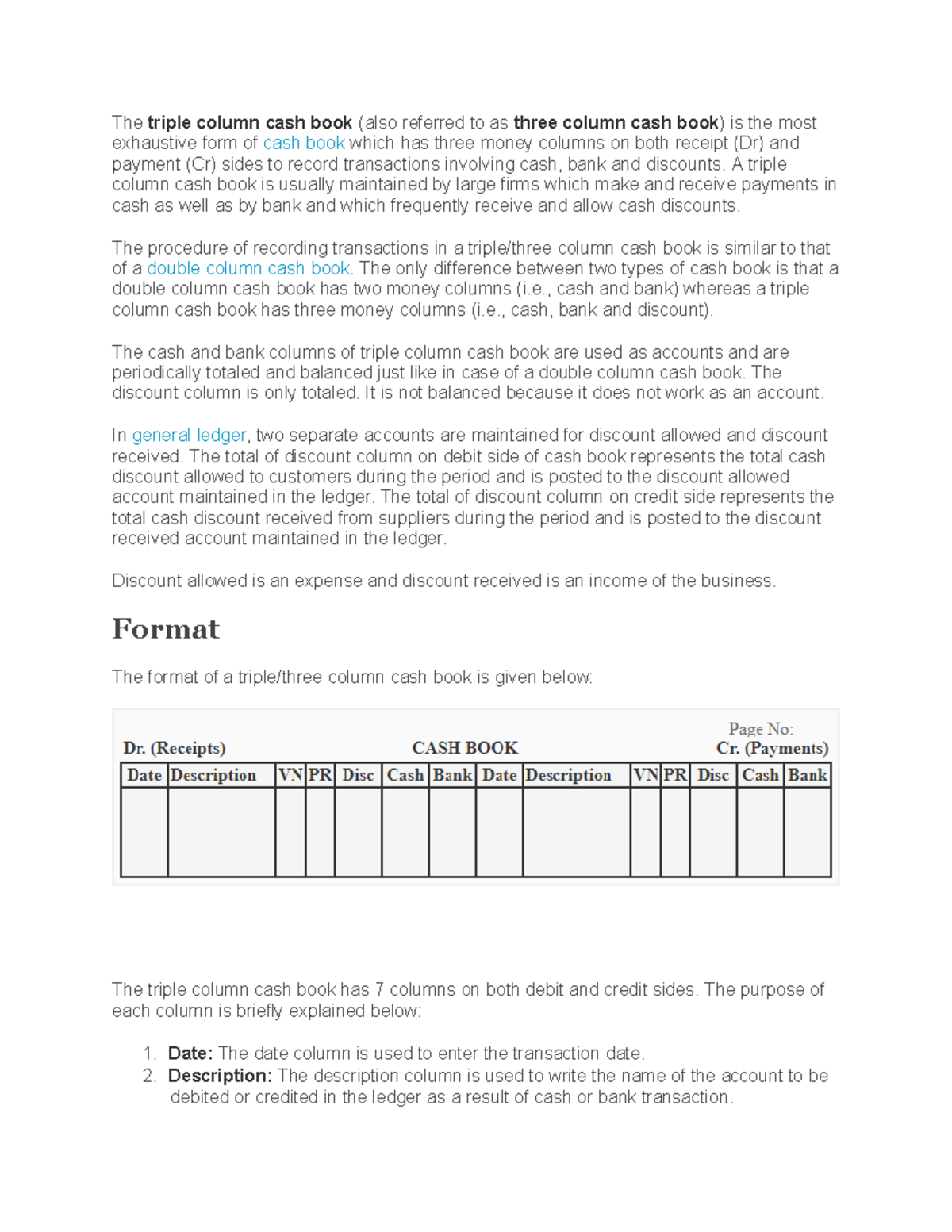Three column - ready to study notes - The triple column cash book (also ...