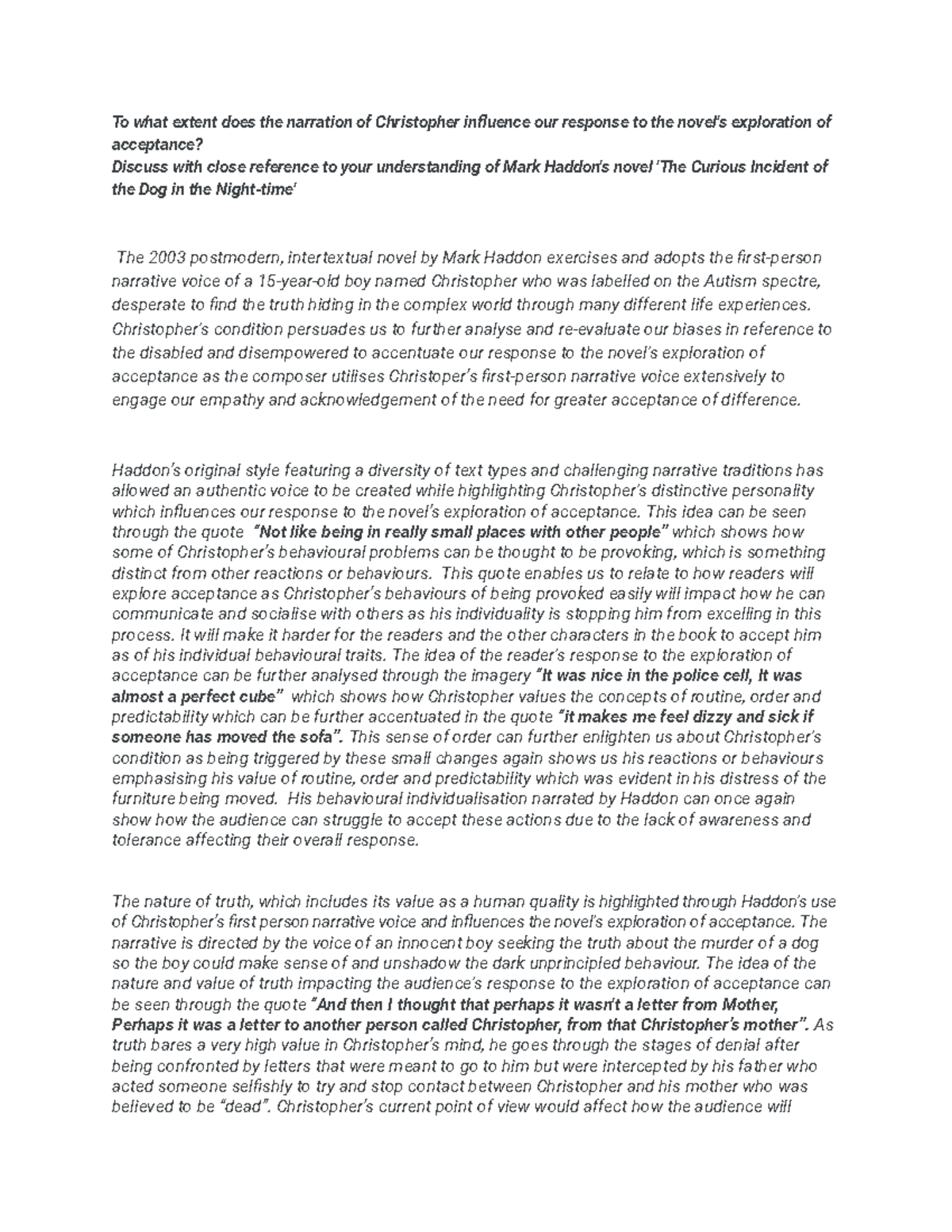 Module B Essay - saami - To what extent does the narration of ...