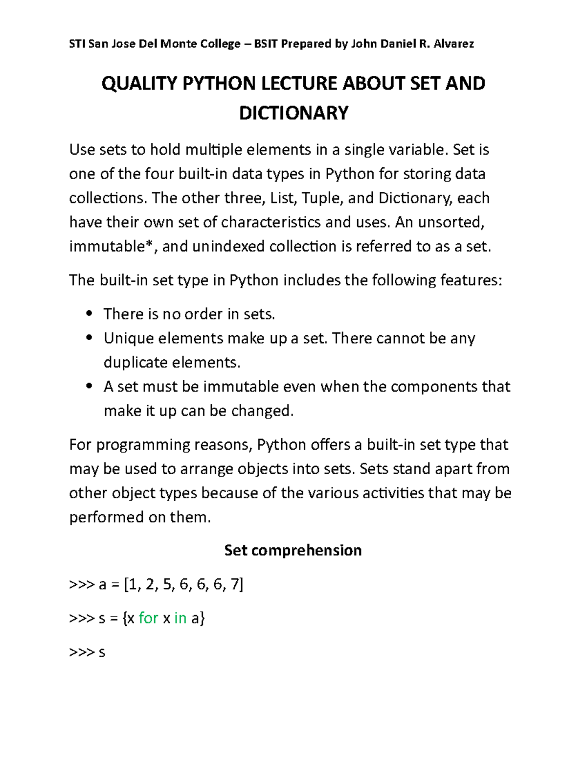 Quality Python Lecture about Set and Dictionary - QUALITY PYTHON ...
