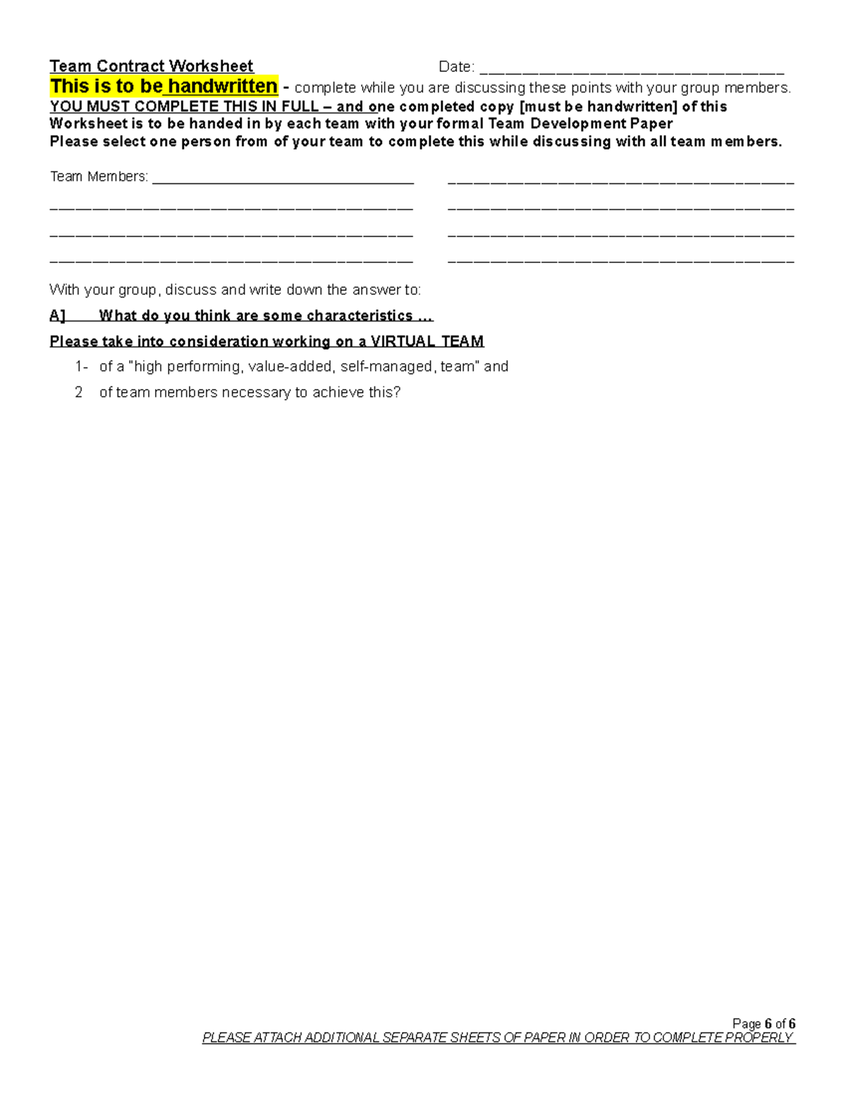HRPD-702 - Team Contract Worksheet - Team Contract Worksheet Date ...