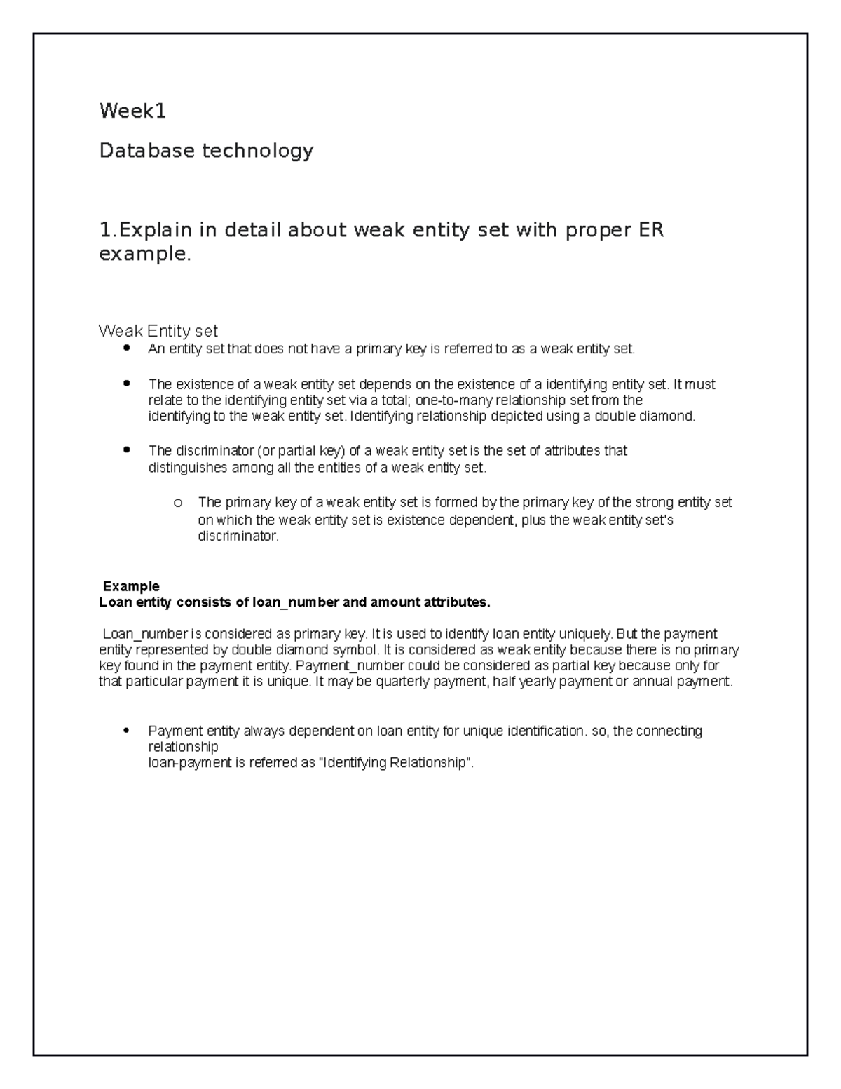 Week1 database technology long answers - Week Database technology 1 in ...