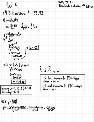 Math 31A L HW 1 - Homework - Math 31 AL HW Y Textbook Calculus, 4th ...