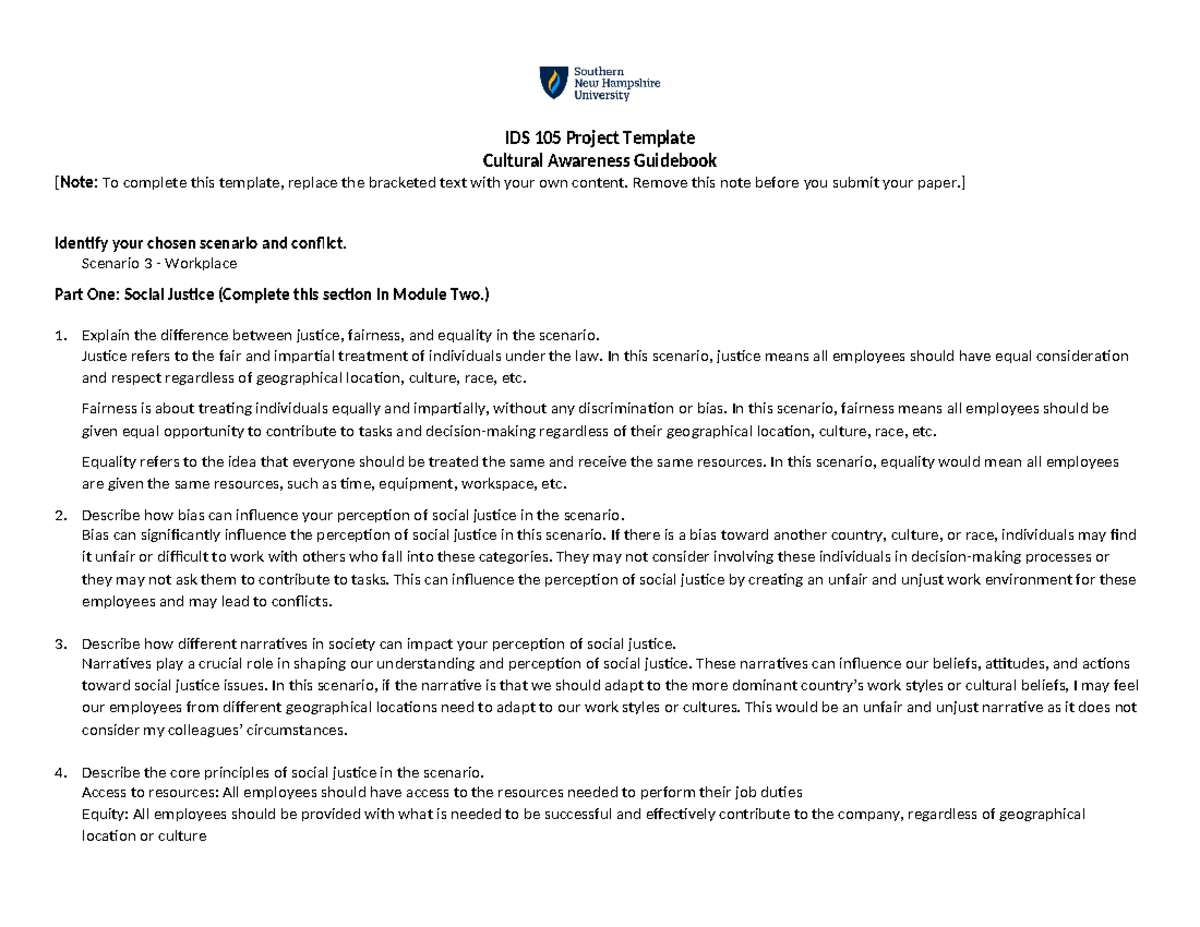 Module+Two+2-2+Social+Justice - IDS 105 Project Template Cultural ...