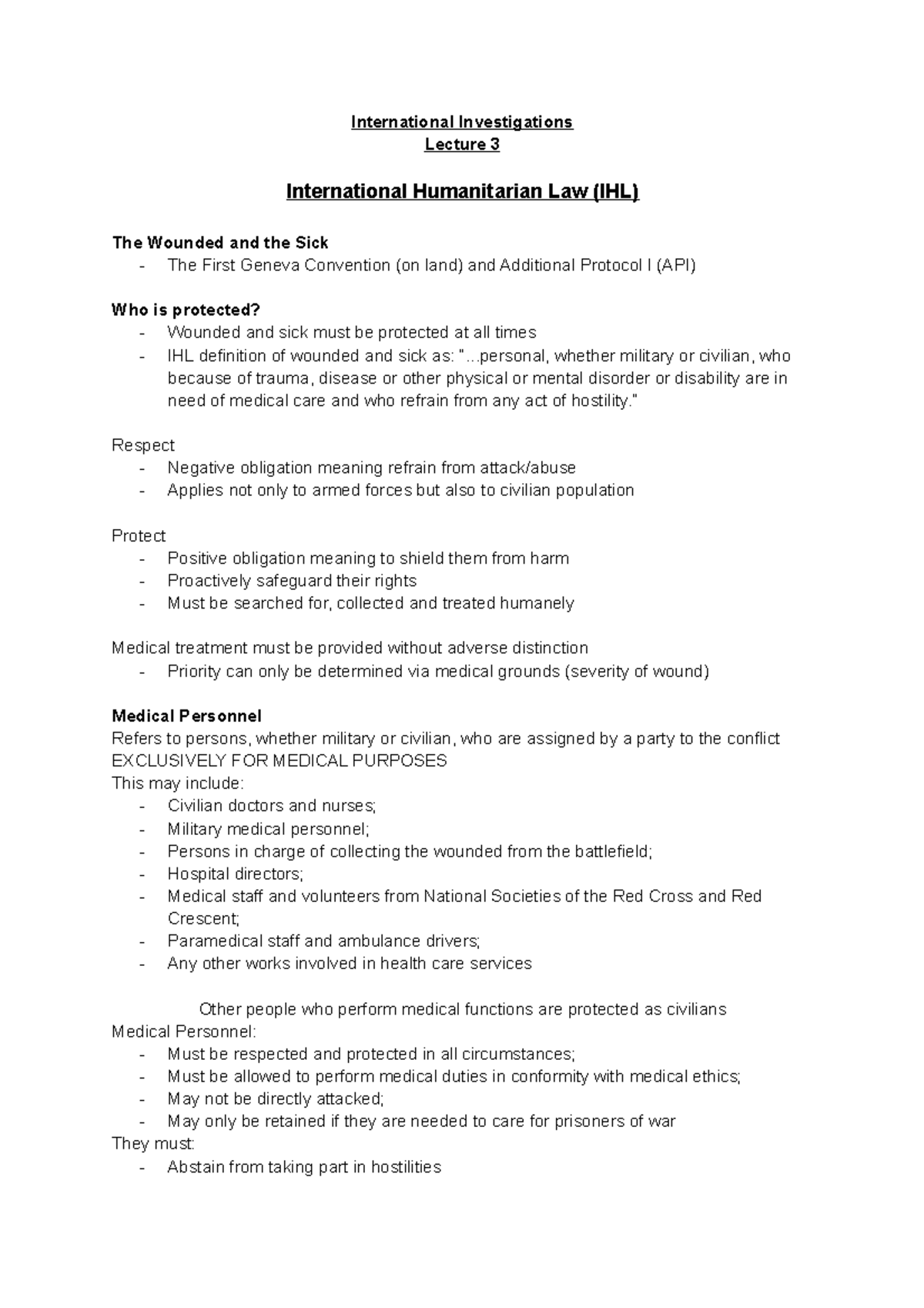 International Investigations,- International Humanitarian Law (IHL ...