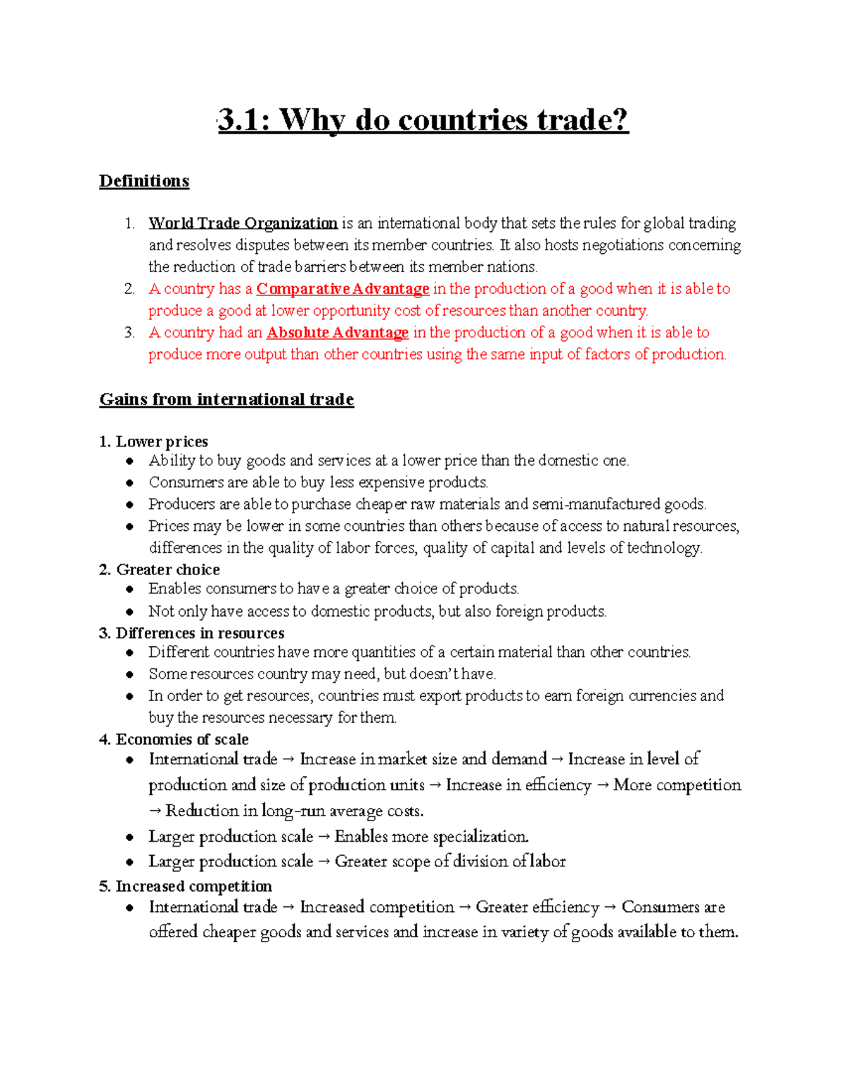 3.1 Why do countries trade - ’ 3: Why do countries trade? Definitions ...