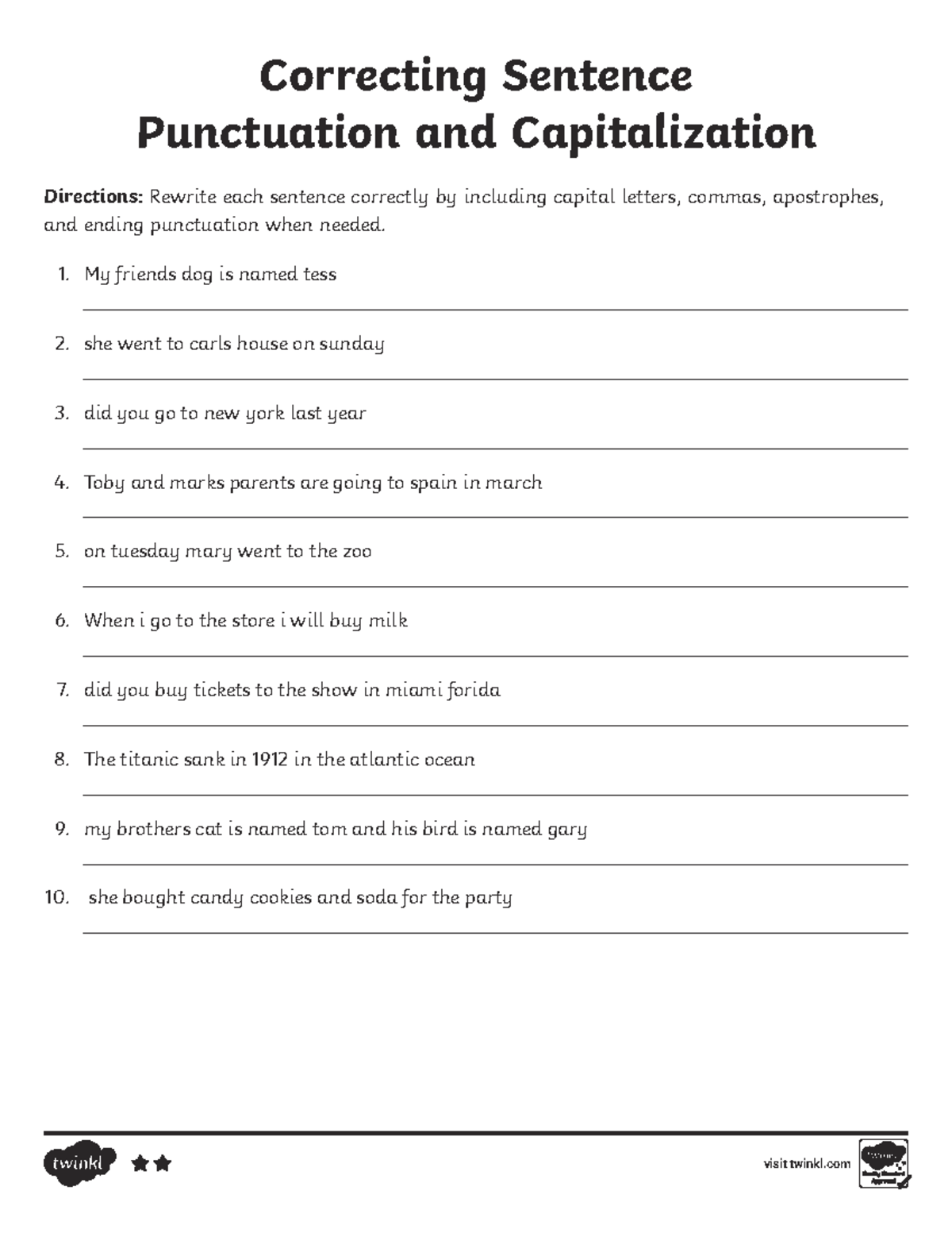 Correcting Sentence Punctuation Differentiated Activity copy 2 ...