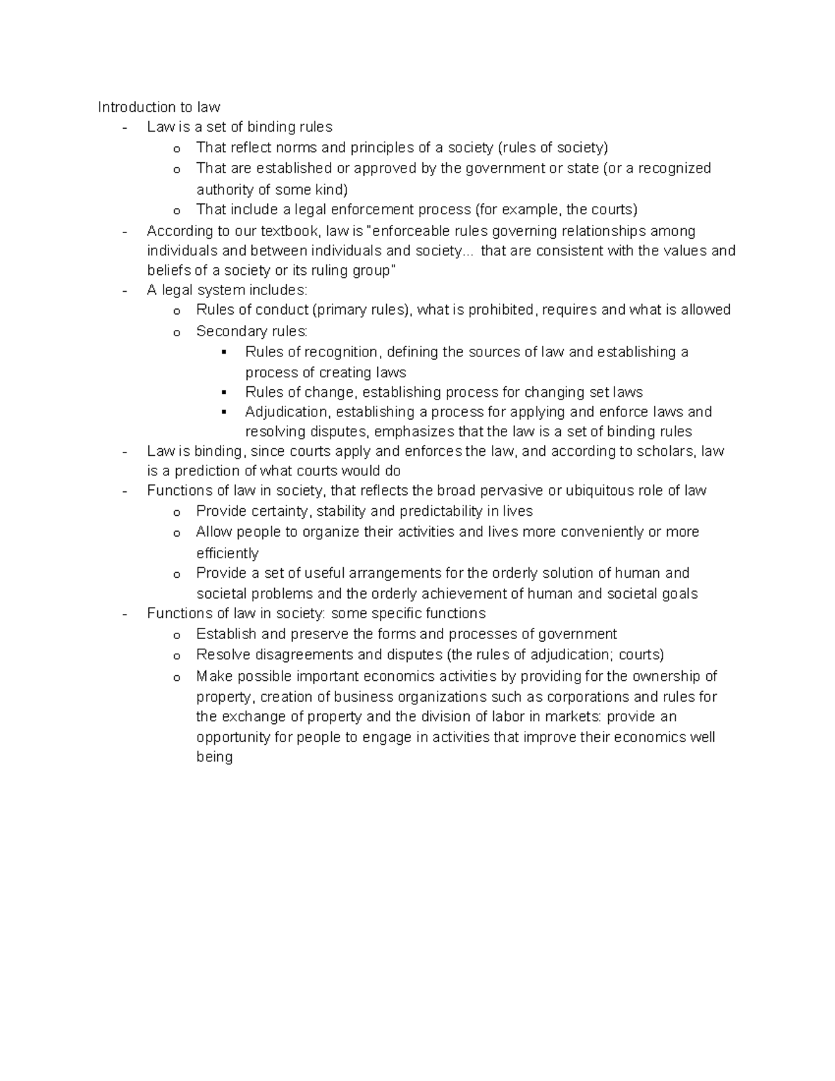 #1 Intro to Law - Covers first lecture - Introduction to law - Law is a ...