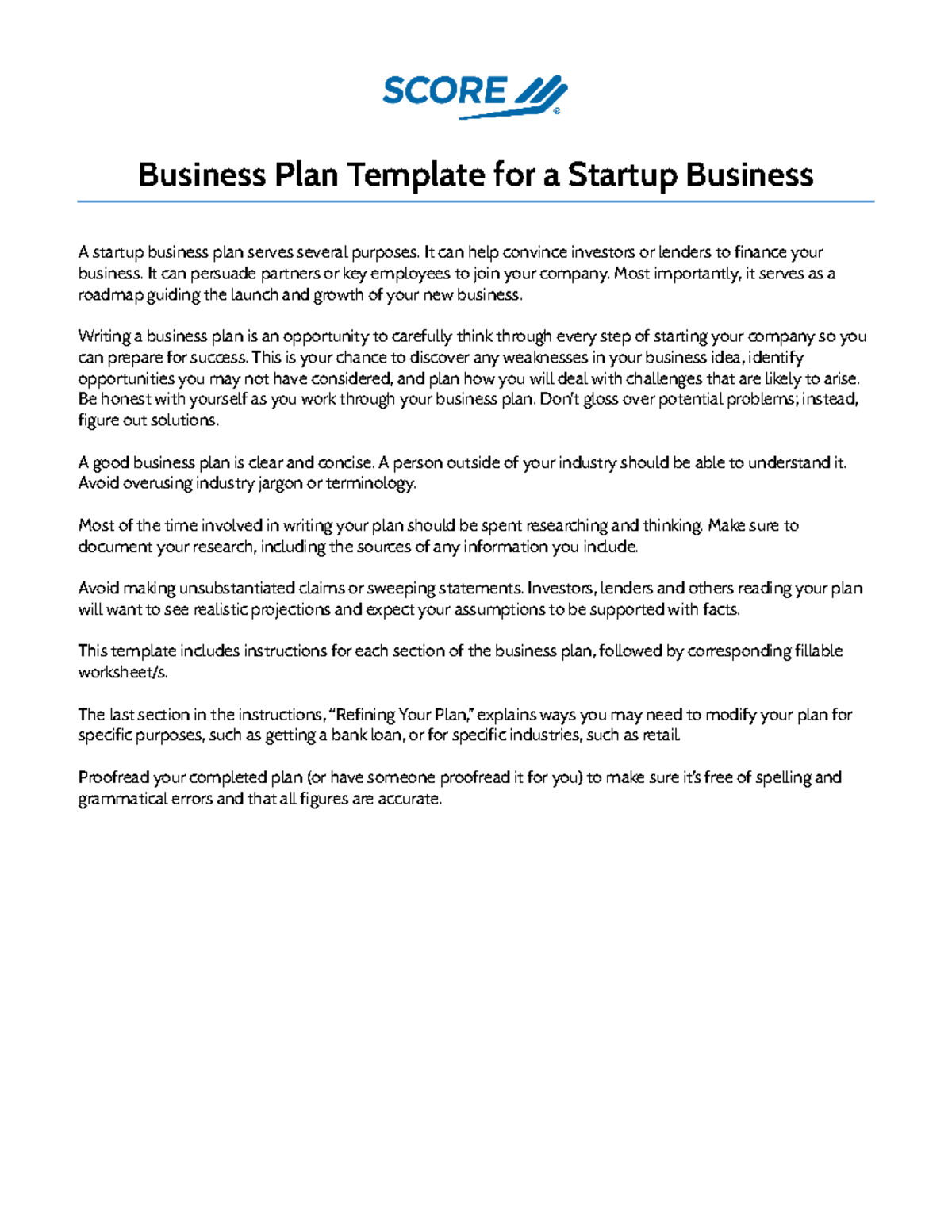 My Startup Business Plan Template - Business Plan Template for a ...