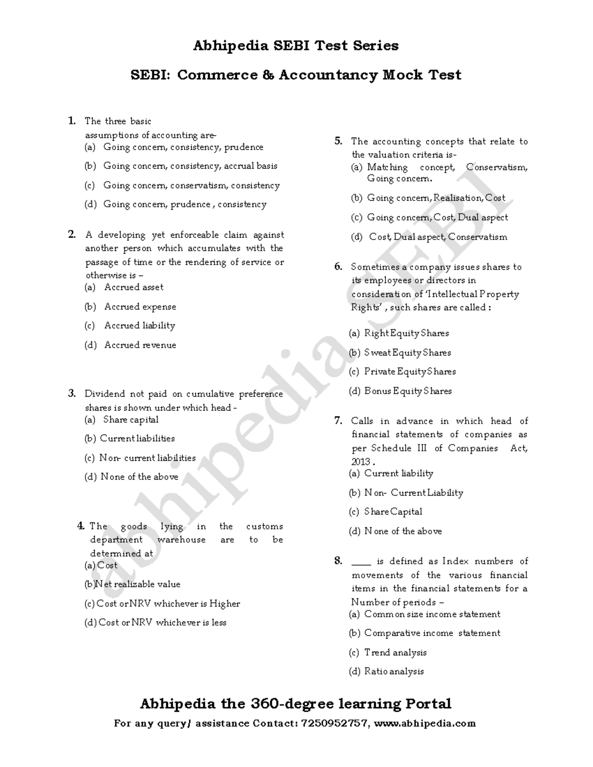 Accountancy Sample paper for SEBI Grade A - Abhipedia SEBI Test Series ...