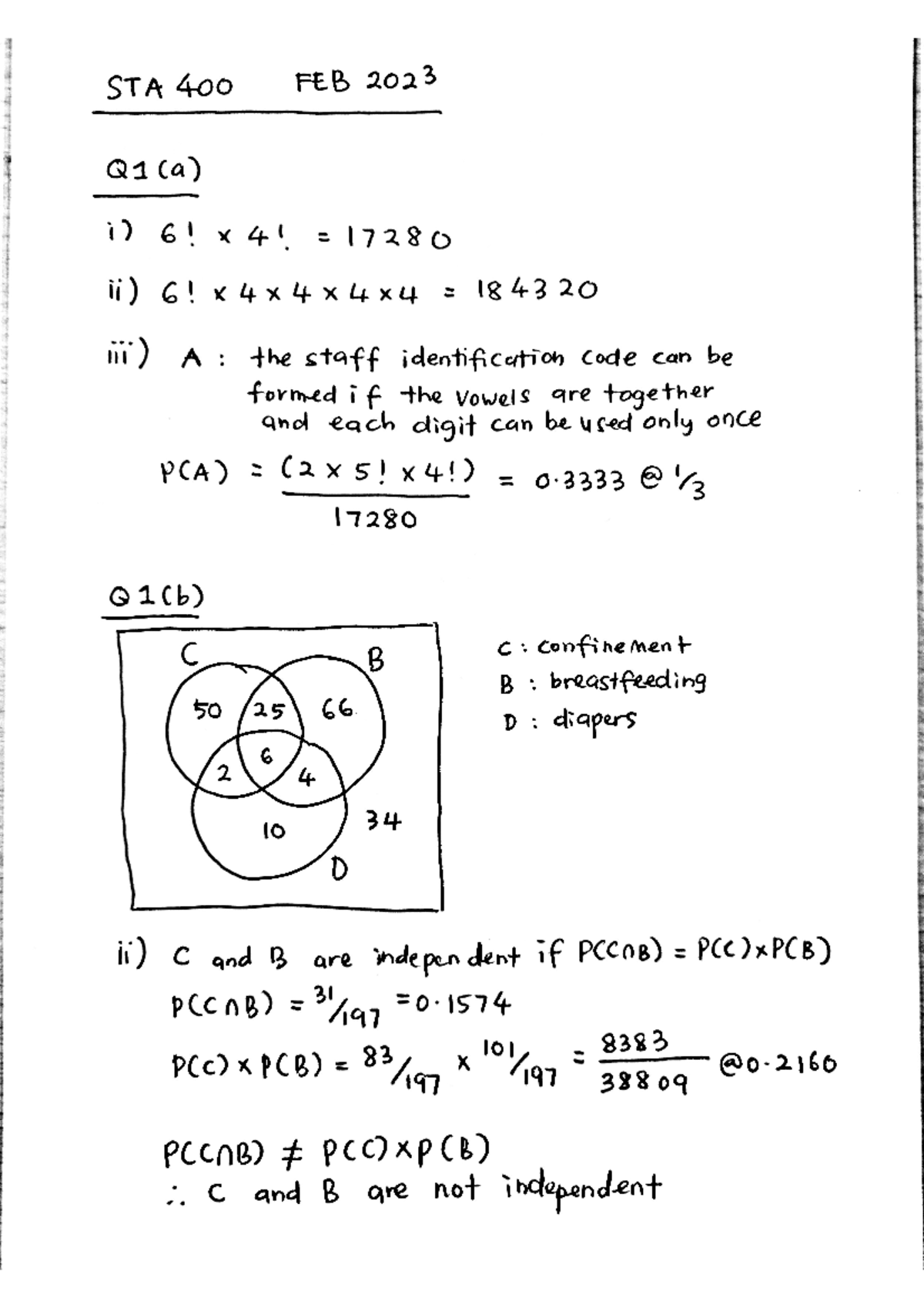 STA400 FEB2023 ans - Probability and statistics - Studocu