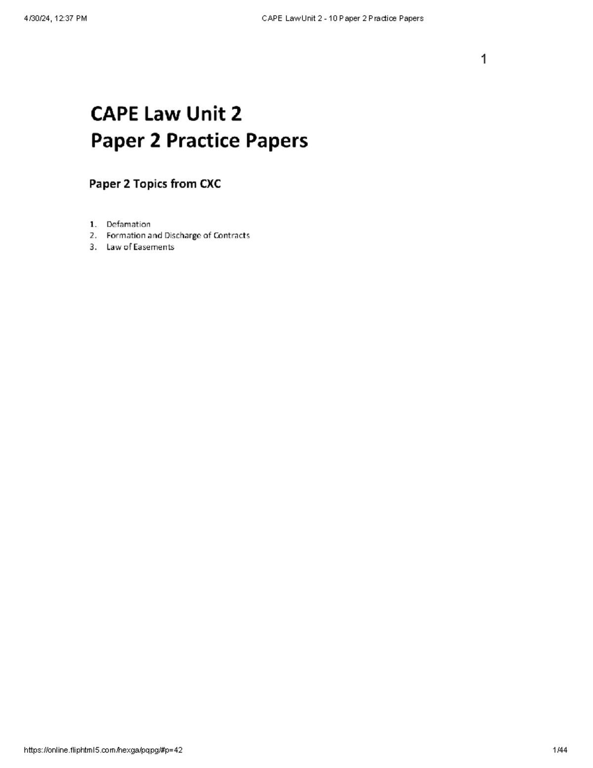 CAPE Law Unit 2 - 10 Paper 2 Practice Papers - Public Intl Law - Studocu