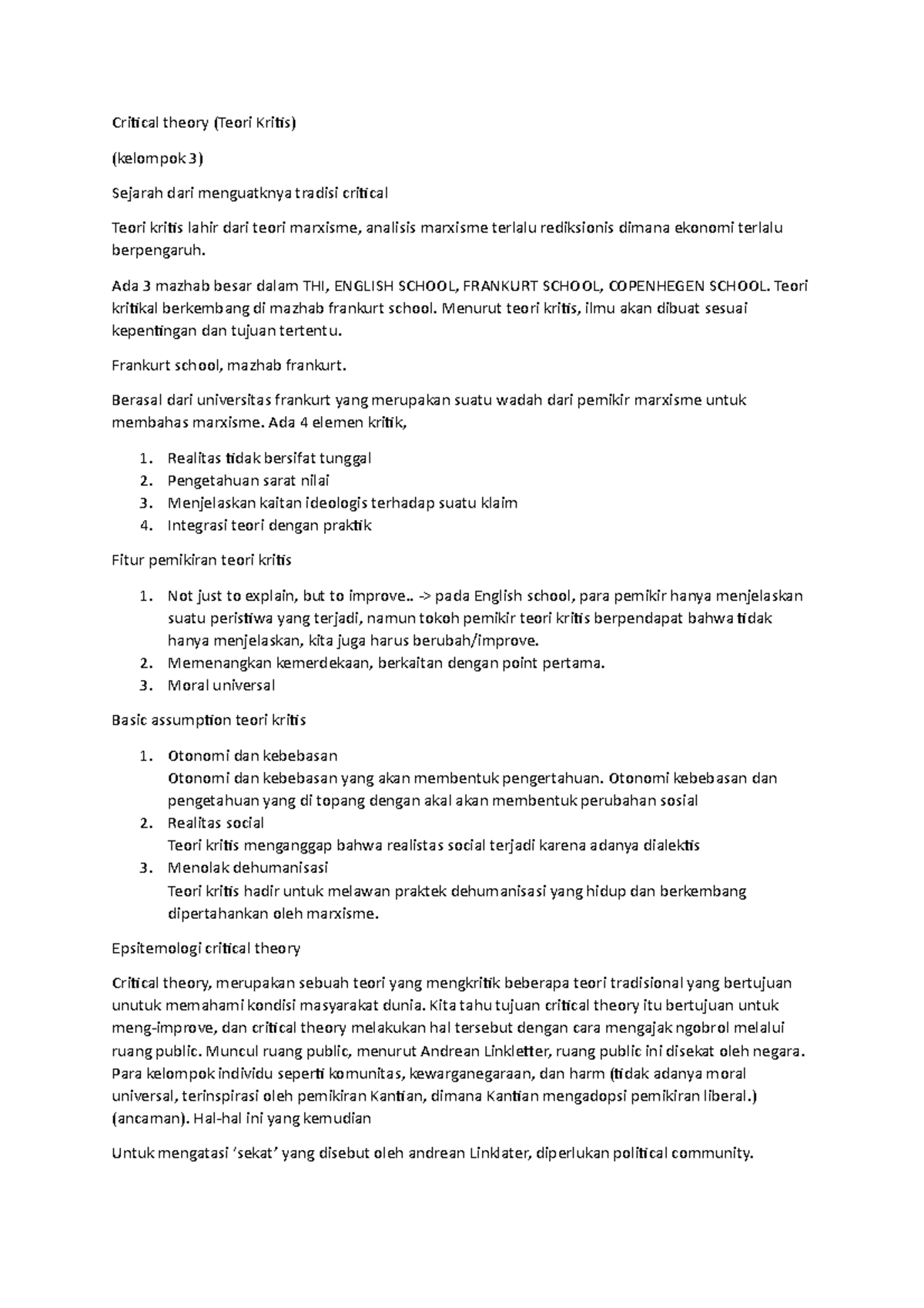 Critical theory - Ada 3 mazhab besar dalam THI, ENGLISH SCHOOL ...