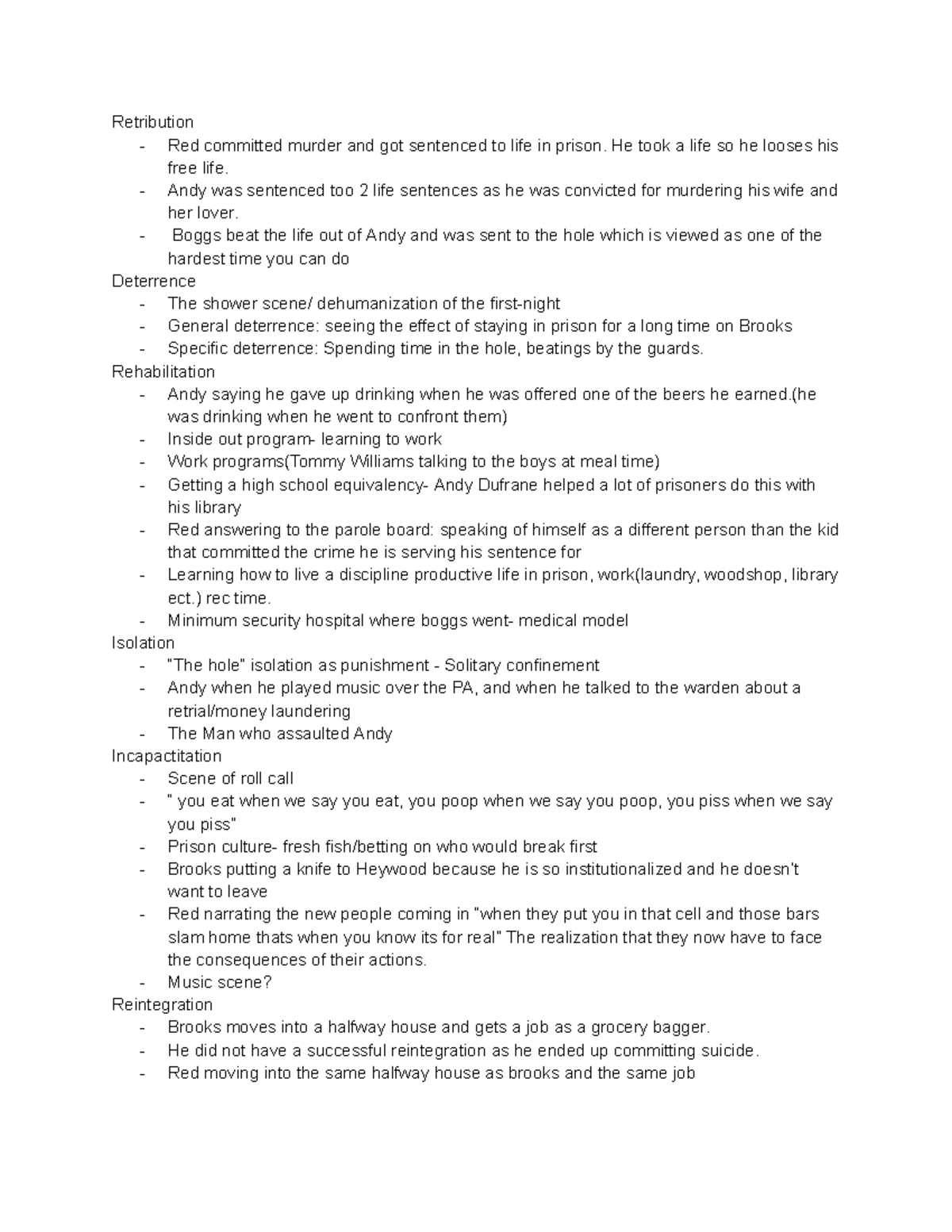The shawshank redemption- Notes for final exam - Retribution - Red ...