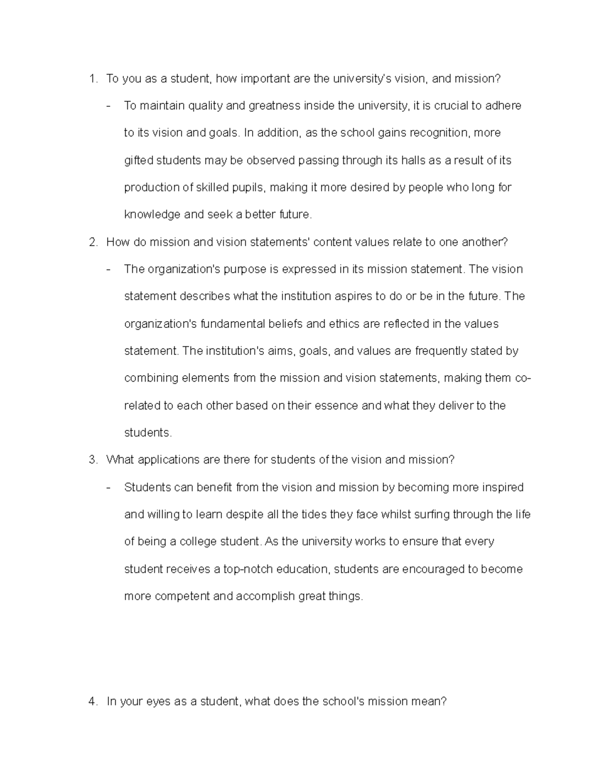 BCE111 - Vision and Mission - To you as a student, how important are ...