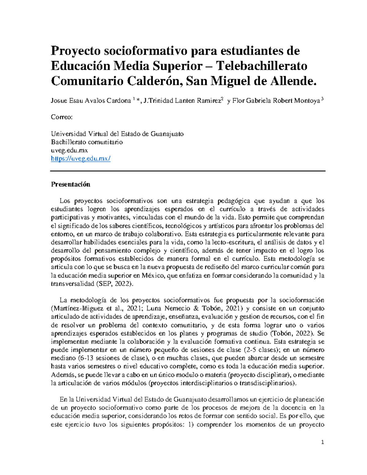 Proyecto socioformativo - Josue Esau Avalos Cardona 1 *, J Lanten ...