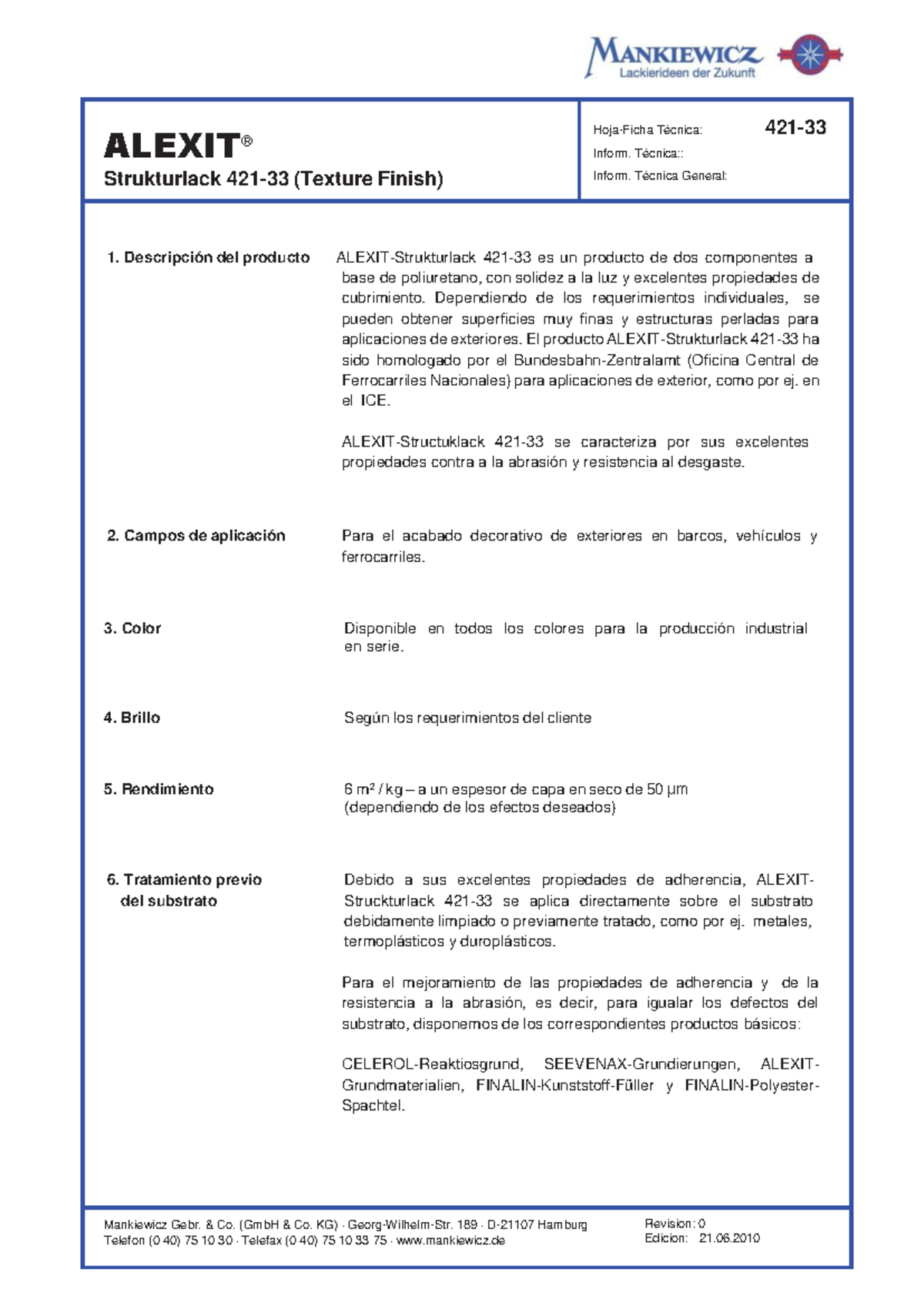 Ficha Tecnica Mankiewis - ALEXIT Strukturlack 421 - 33 (Texture Finish ...