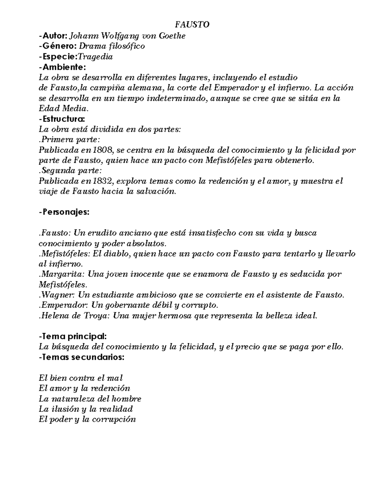 Analisis de Fausto - Lengua y Literatura - Studocu