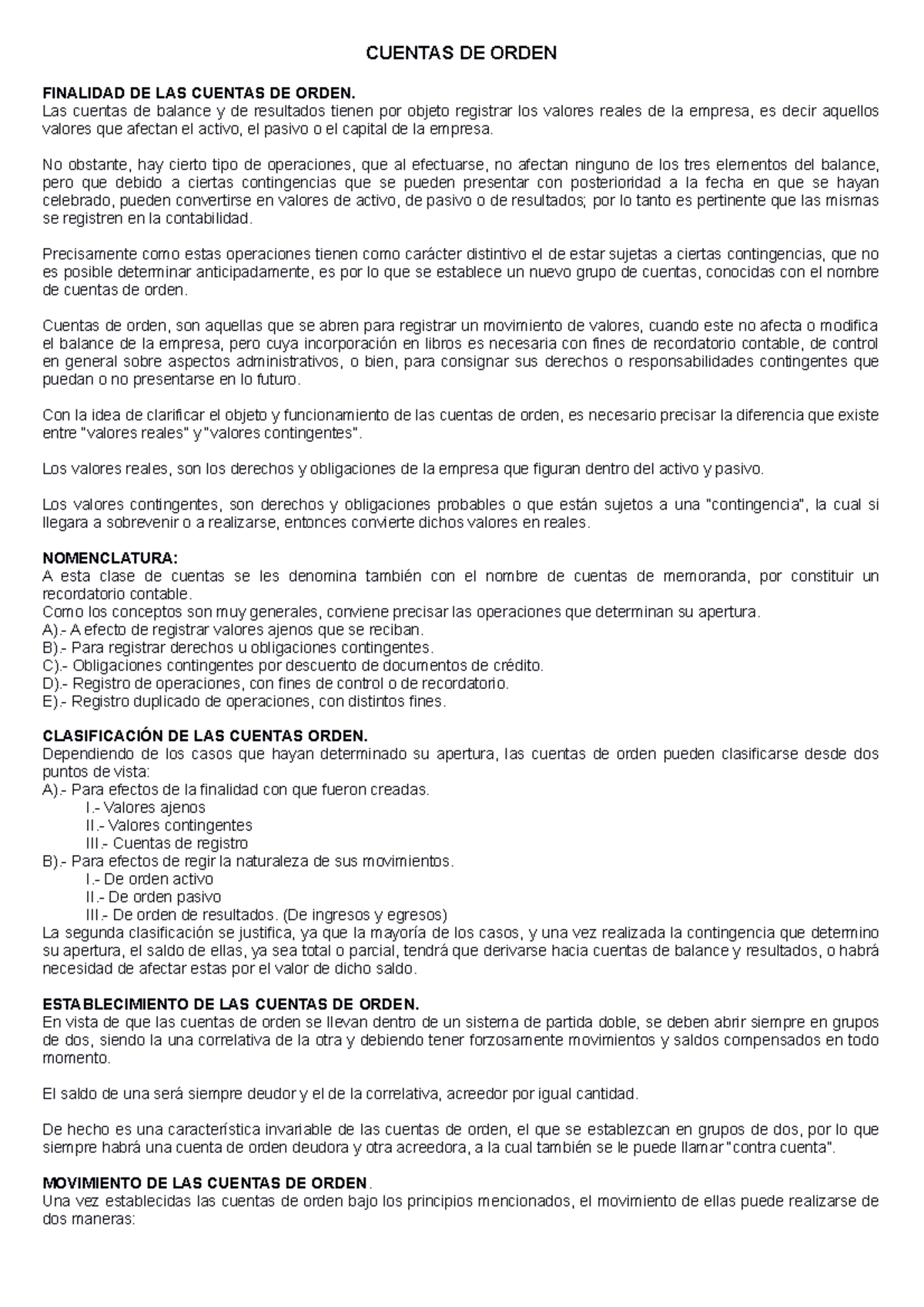Cuentas DE Orden - CUENTAS DE ORDEN FINALIDAD DE LAS CUENTAS DE ORDEN ...