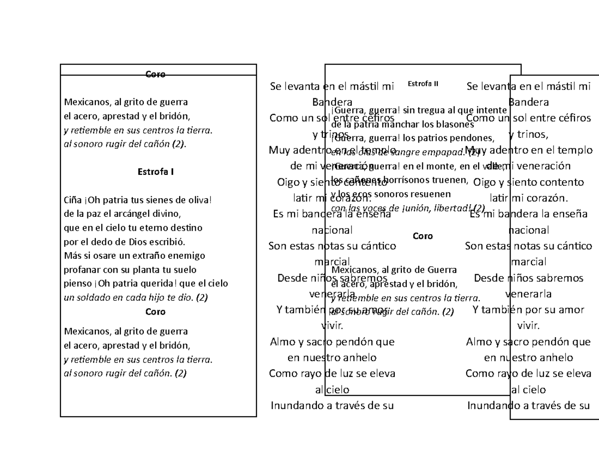 Himno Nacional Y Toque DE Queda Letra - Coro Mexicanos, al grito de ...