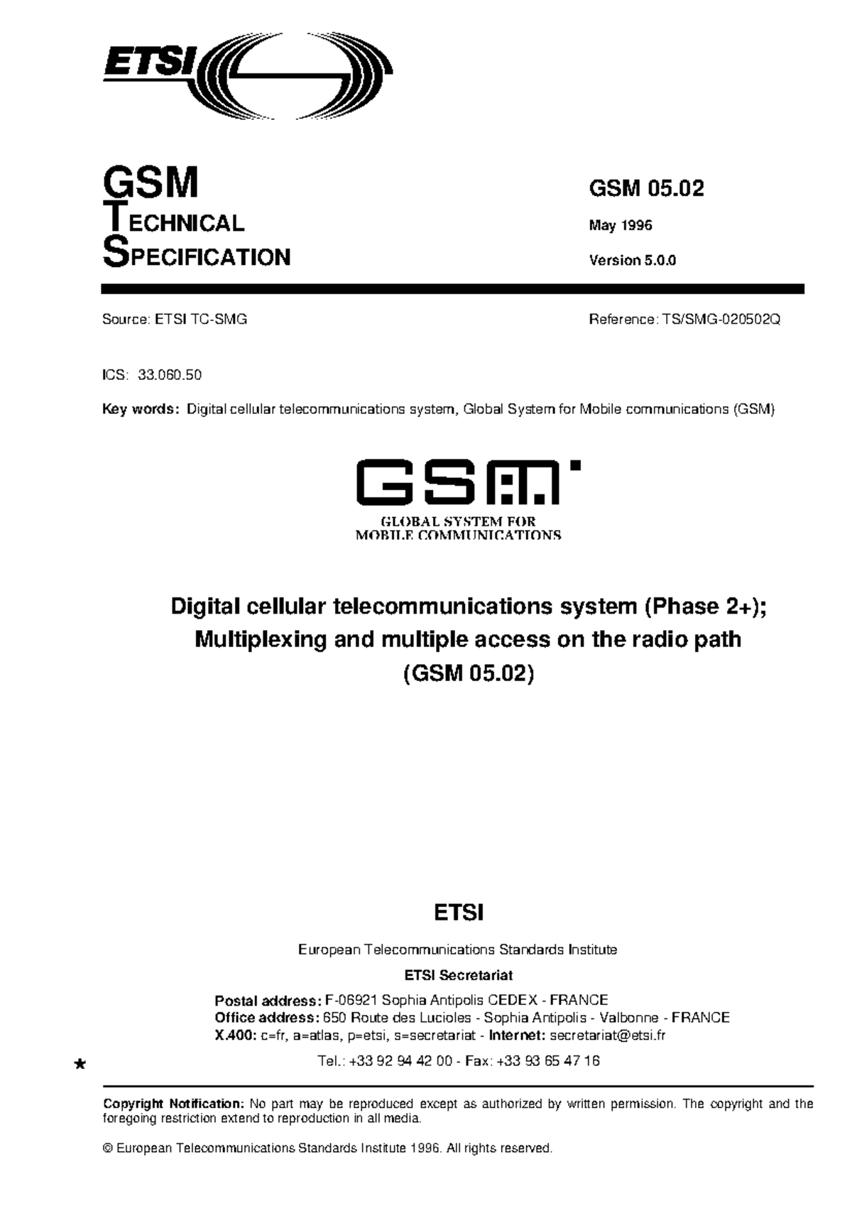 Good doc GSM - notes on gsm - * GSM GSM 05. TECHNICAL May 1996 ...