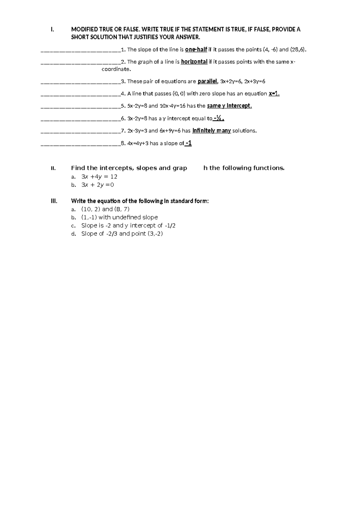 Linear Equations Practice Test Mtof Graphing Equations Standard Form 7555
