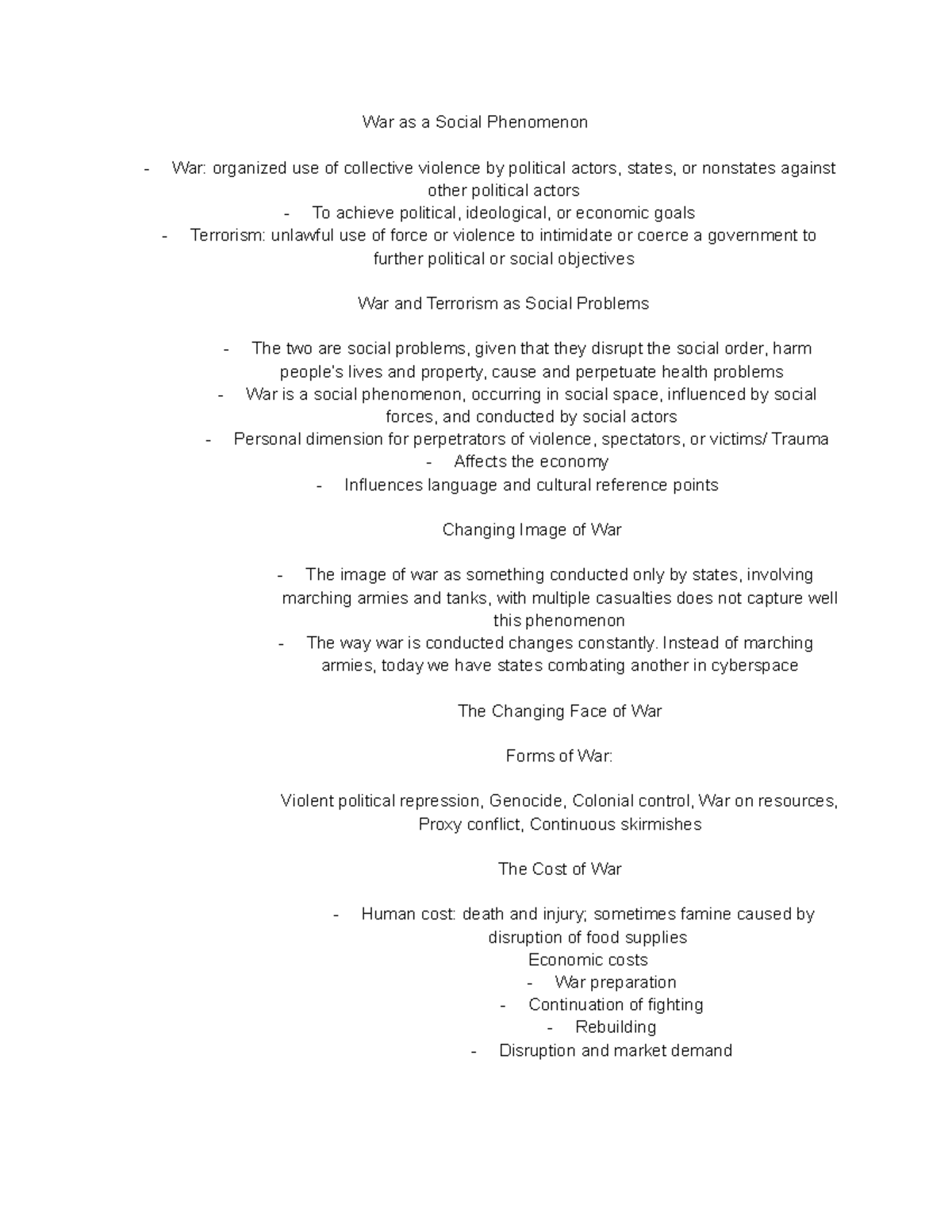 Chapter 16 War and Terrorism -2 - War as a Social Phenomenon War ...