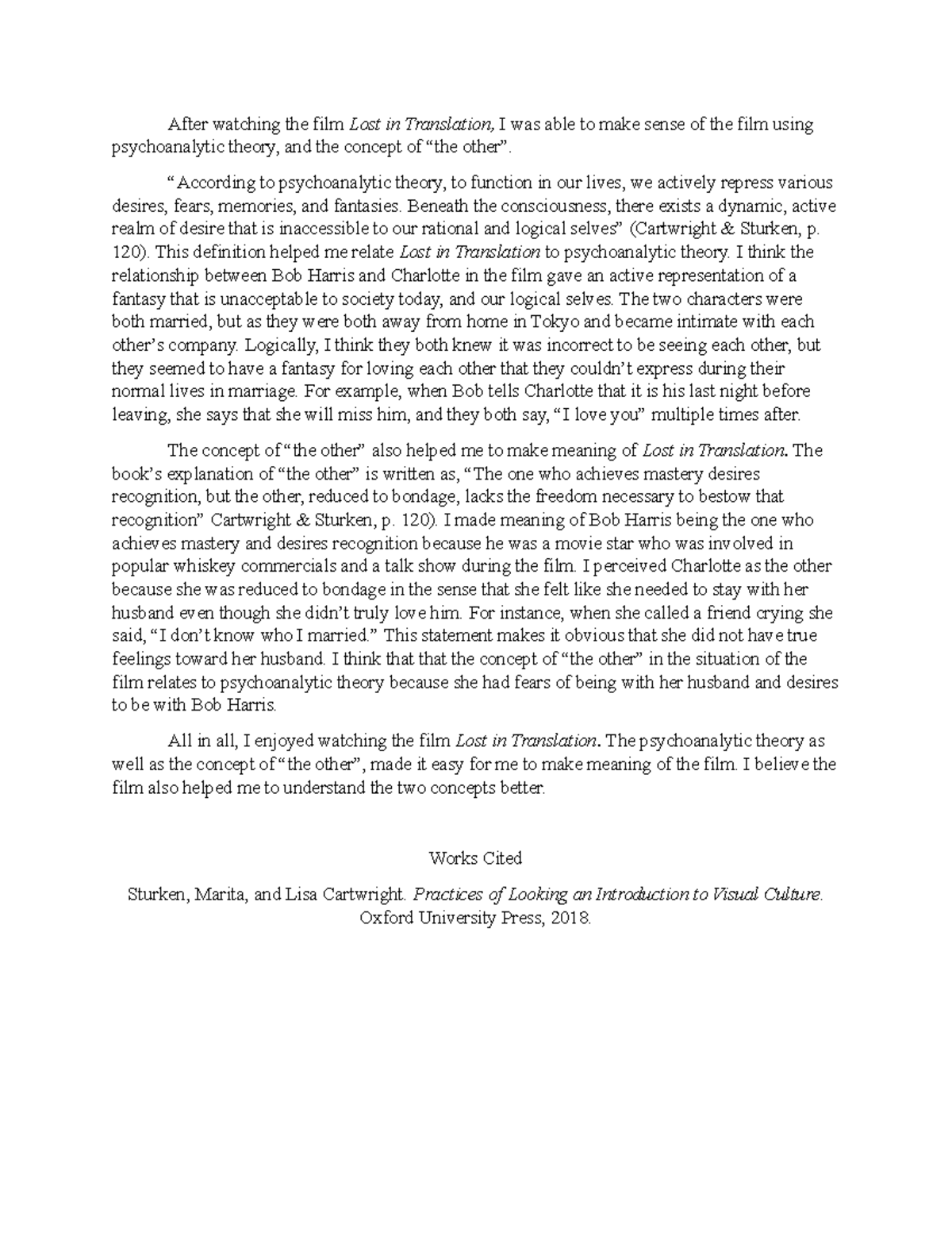 Week 4 discussion, Lost in Translation - After watching the film Lost ...