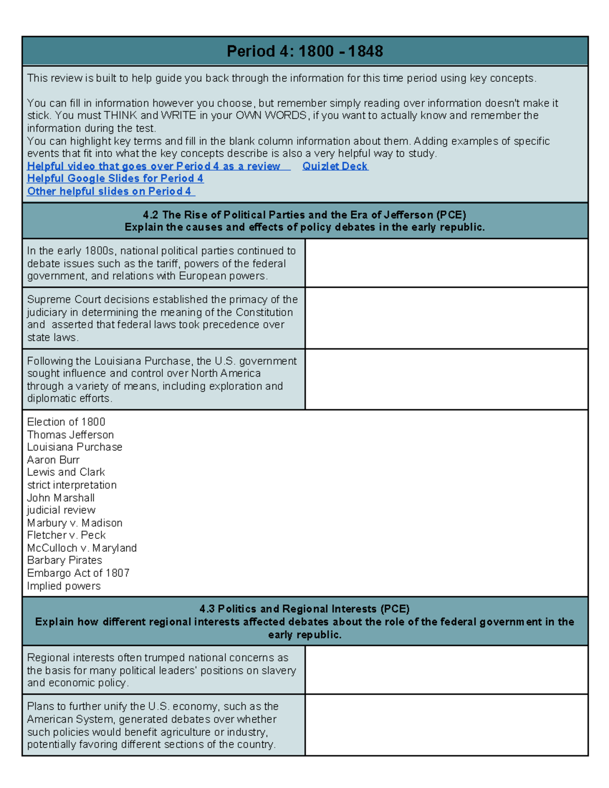 Period 4 Review-5 - Period 4: 1800 - 1848 This review is built to help ...