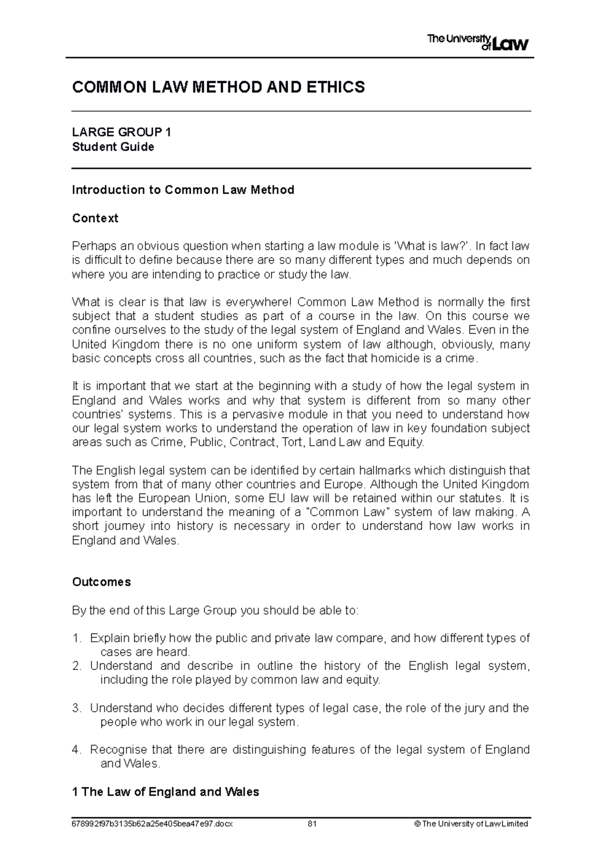 Common Law Public And Private Law Unit 1 Common Law Method And Ethics