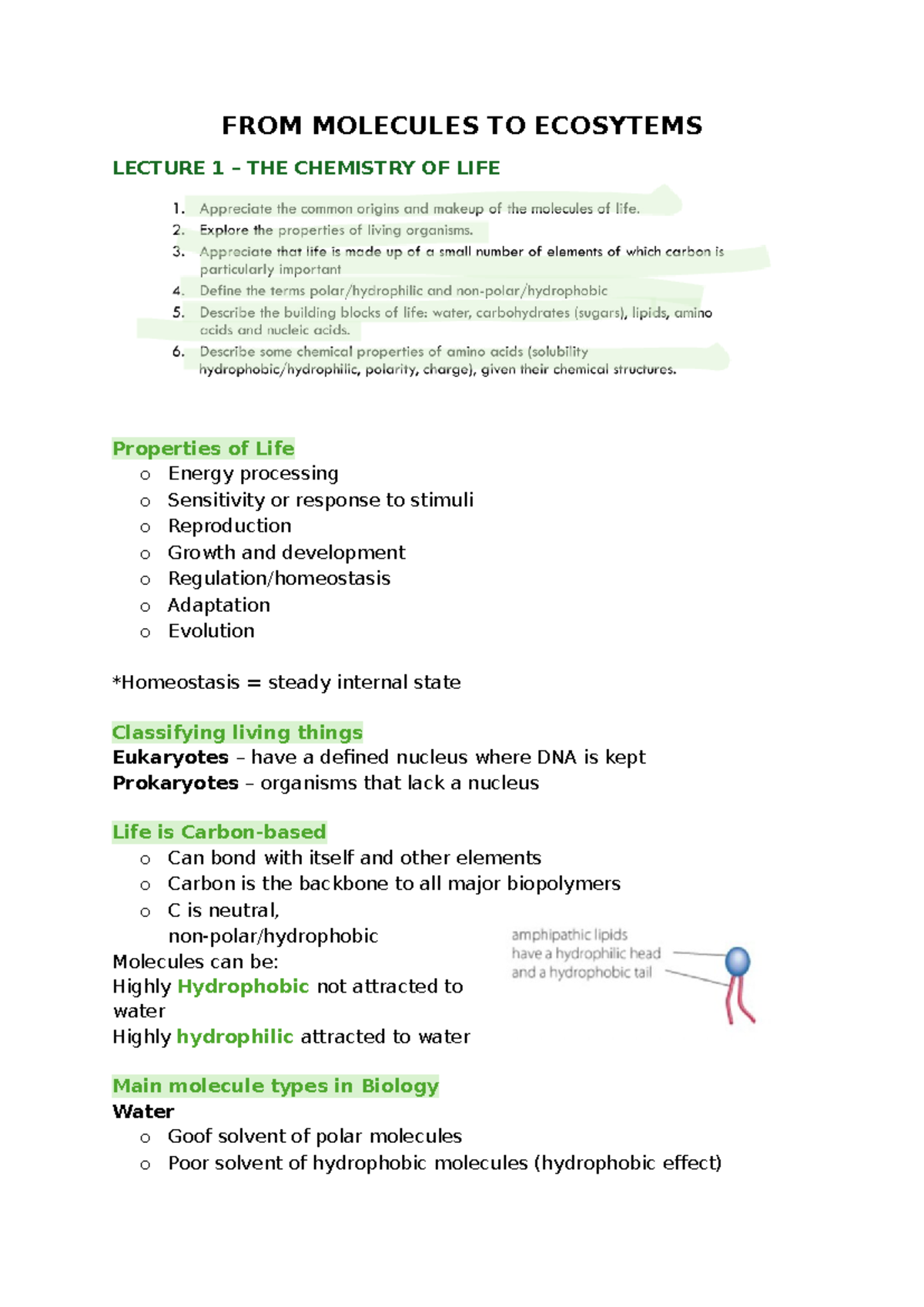 FROM Molecules TO Ecosytems - FROM MOLECULES TO ECOSYTEMS LECTURE 1 ...