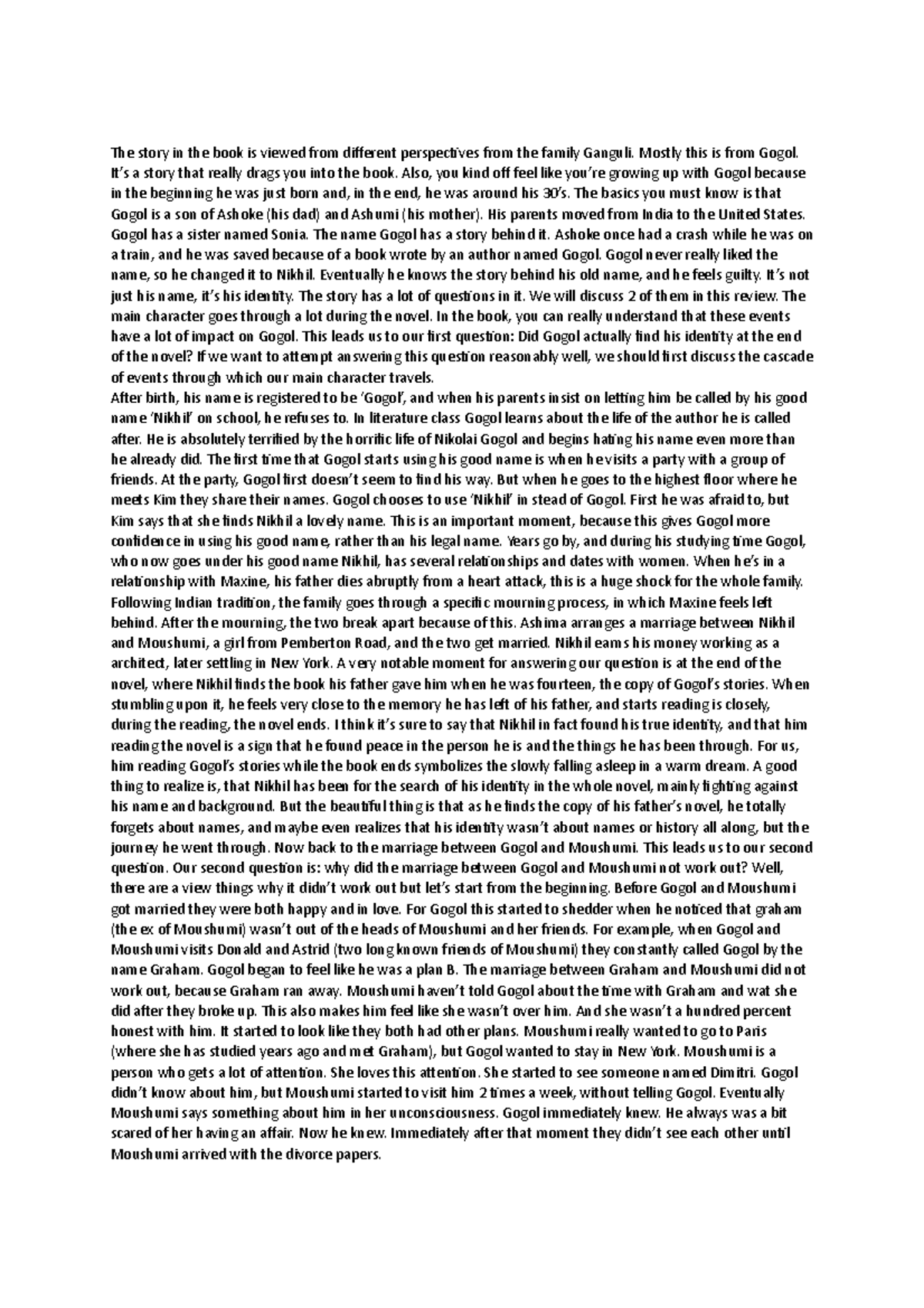 Review The Namesake - The story in the book is viewed from different ...