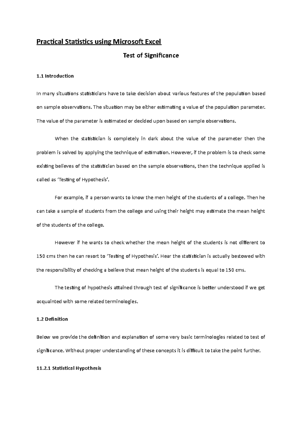 Practical Statistics using Microsoft Excel - Quantitative Methods and ...