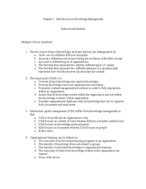 Knowledge Management revision with questions chapters 1, 2, 3, 4, 5, 6 ...