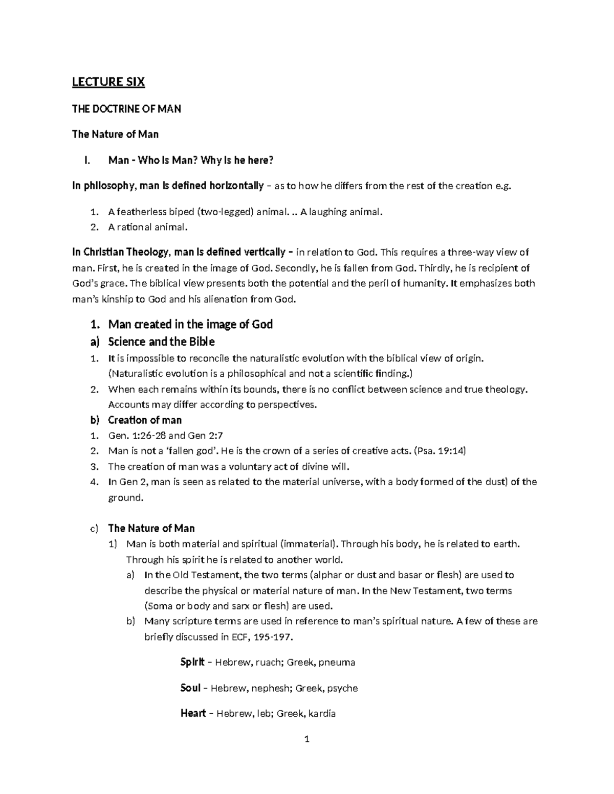 Lecture 6 ( Doctrine OF MAN) - SUM - LECTURE SIX THE DOCTRINE OF MAN ...