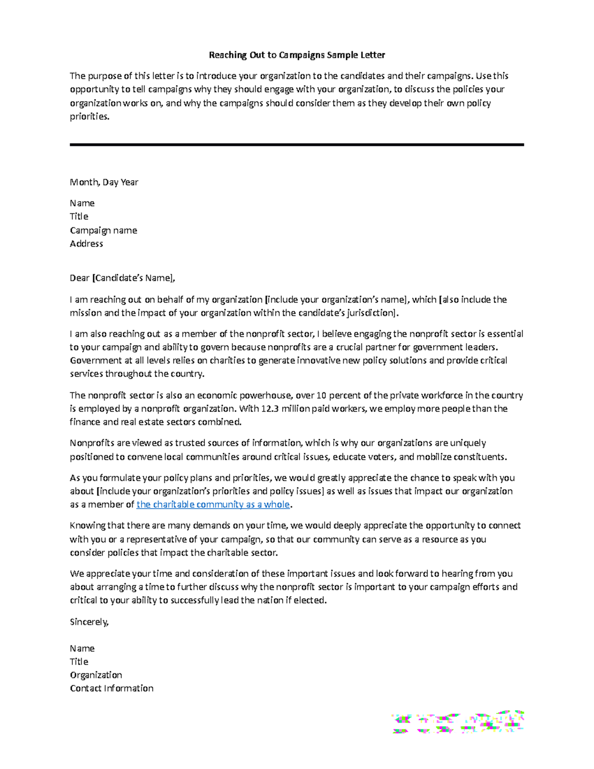Reaching Out to Campaigns Sample Letter - Use this opportunity to tell ...