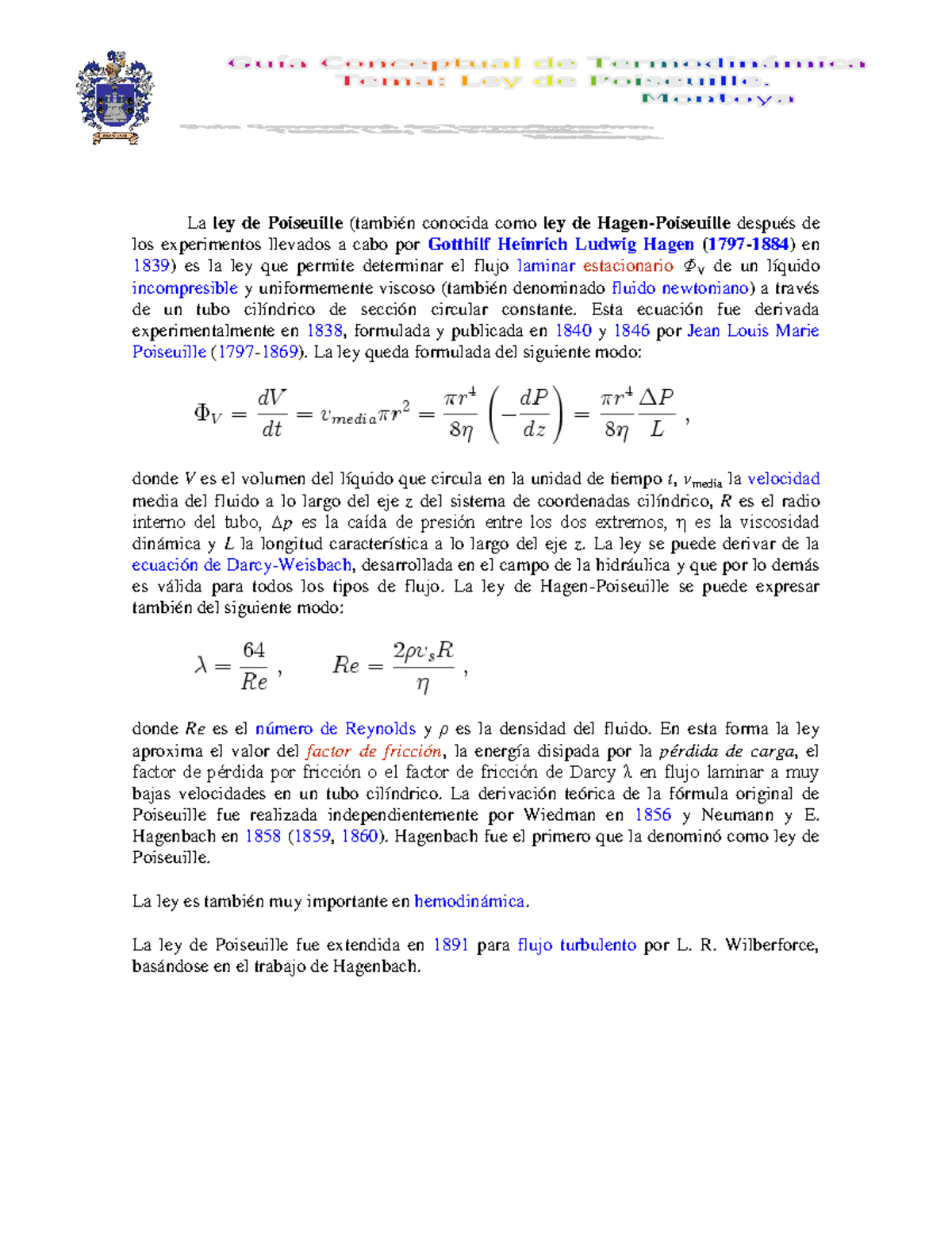 Ley de Poiseuille - Esta ecuación fue derivada experimentalmente en ...