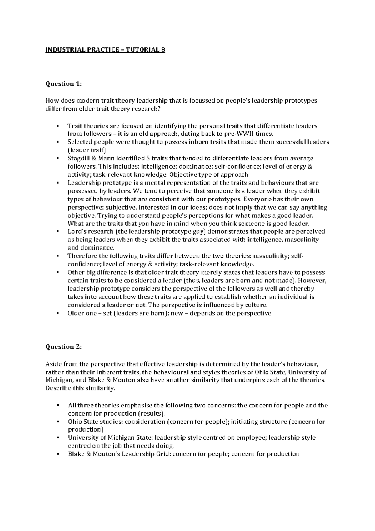 Tutorial Week 8 - Answers - 10618 - SUN - Studocu