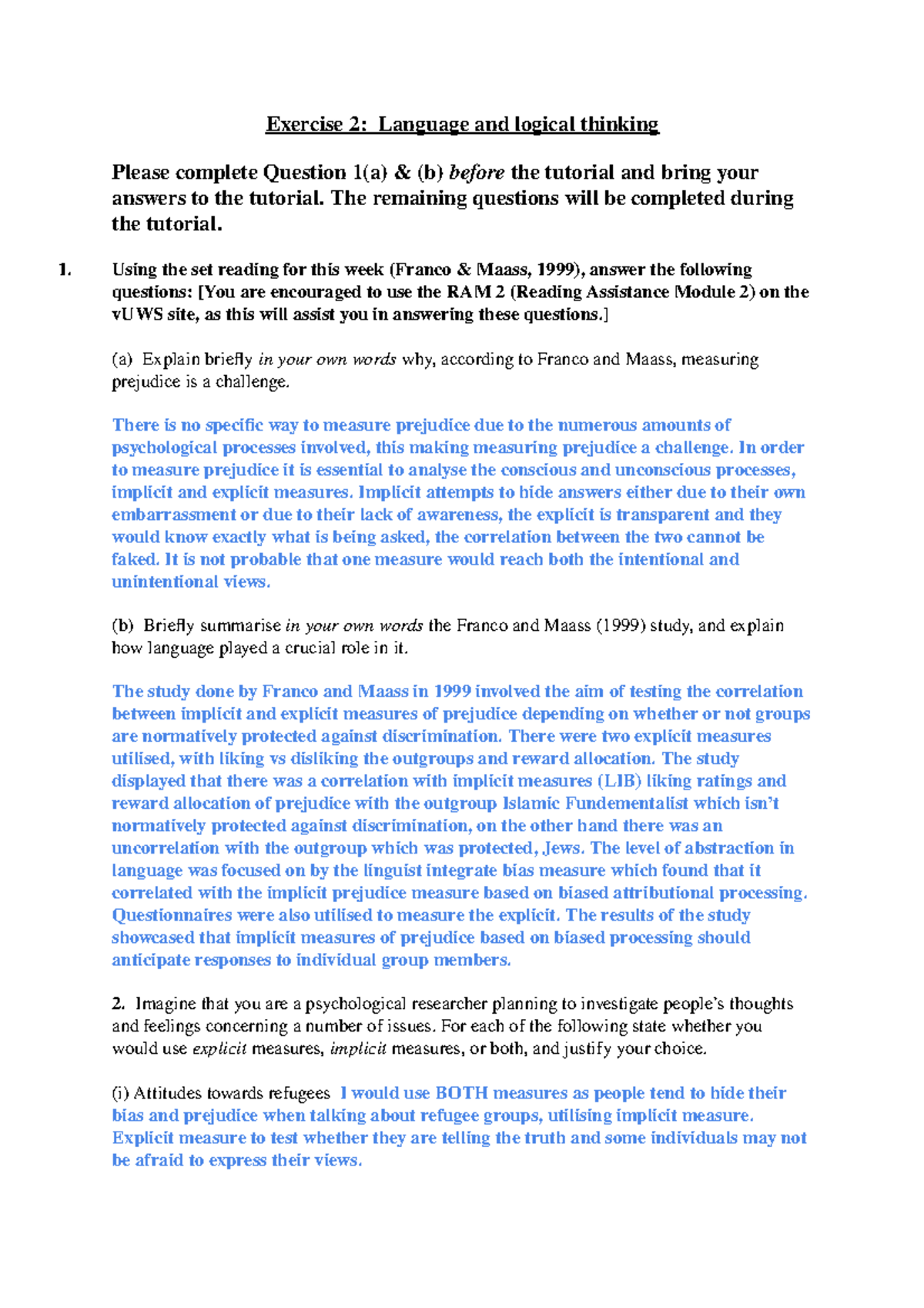 Logical Thinking Portfolio Exercise 2 - Exercise 2: Language and logical thinking Please ...