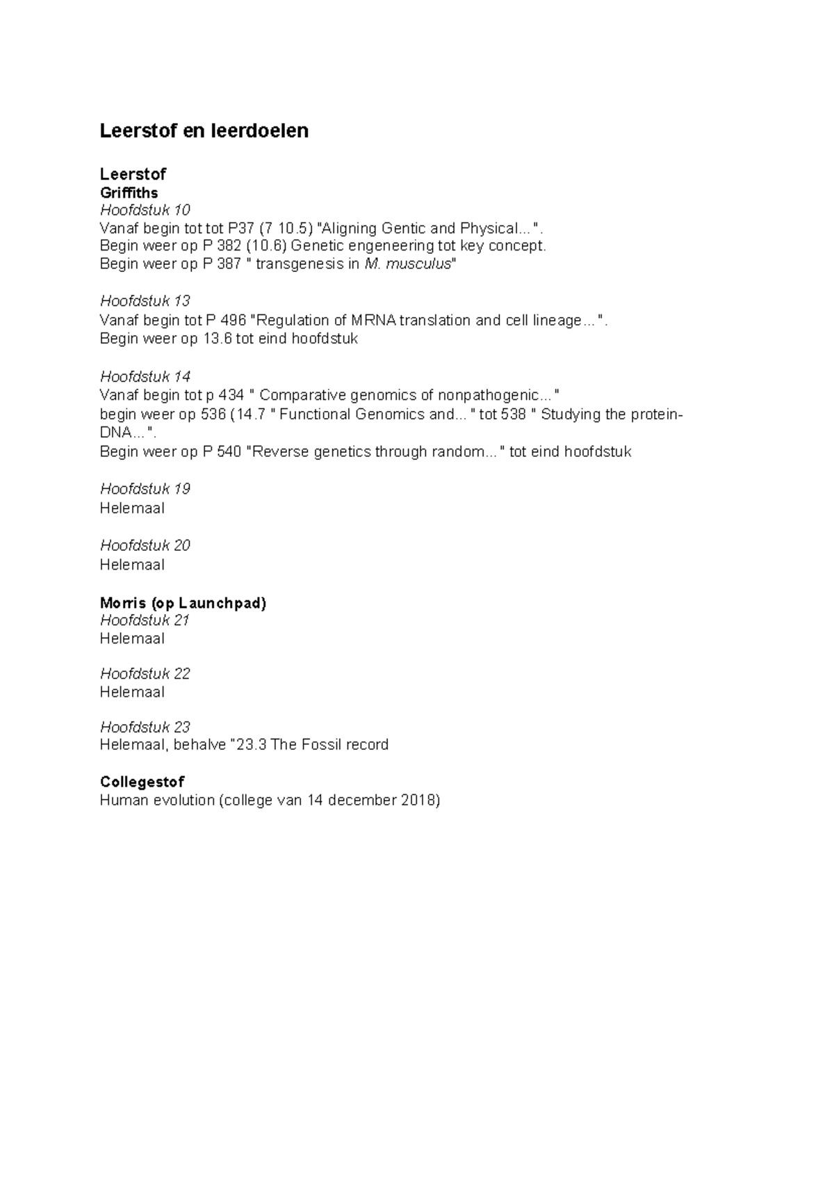 Leerstof en leerdoelen DT2 - Leerstof en leerdoelen Leerstof Griffiths ...