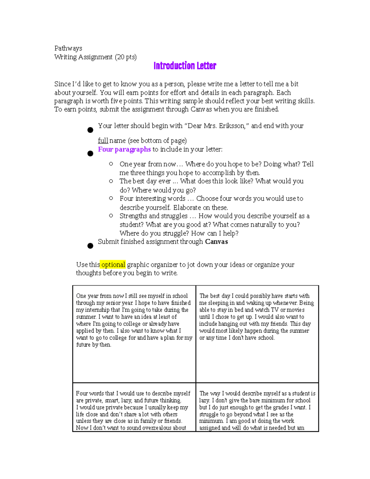 Copy of Pathways Introduction Letter - Pathways Writing Assignment (20 ...
