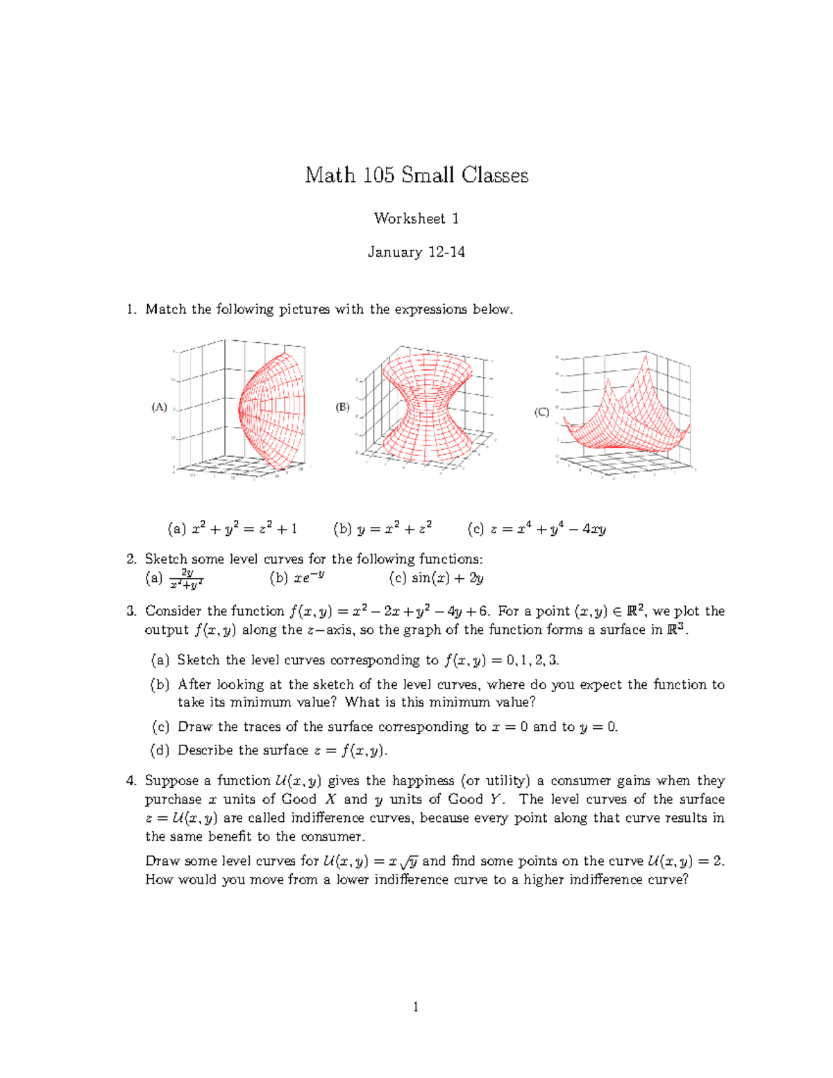 Math 105 Worksheet 1 - Mandatory assignment for every Friday morning ...