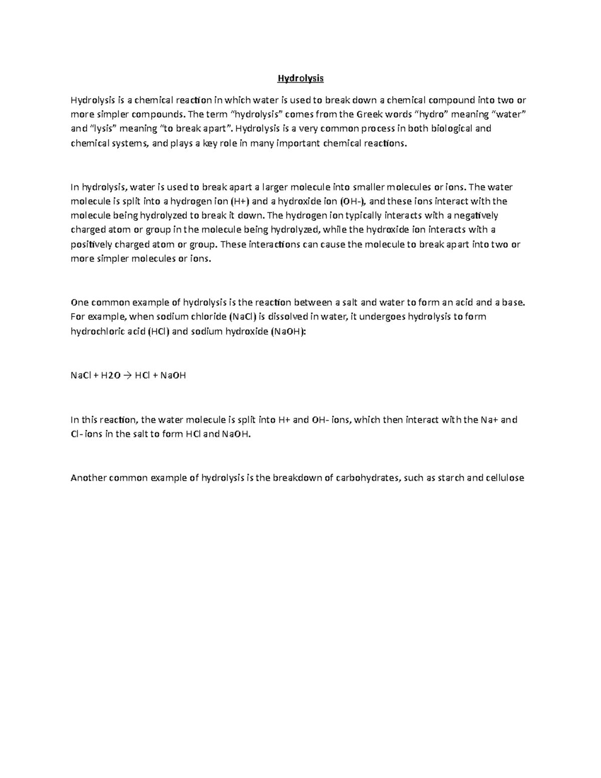 Hydrolysis - Subscribed notes - Hydrolysis Hydrolysis is a chemical ...